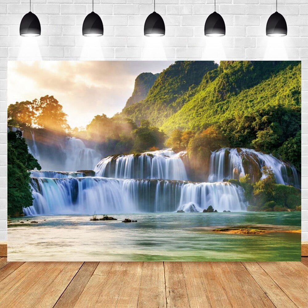 Waterfall Mountain Forest Fall Autumn Nature Backdrop Landscape Scenery ...