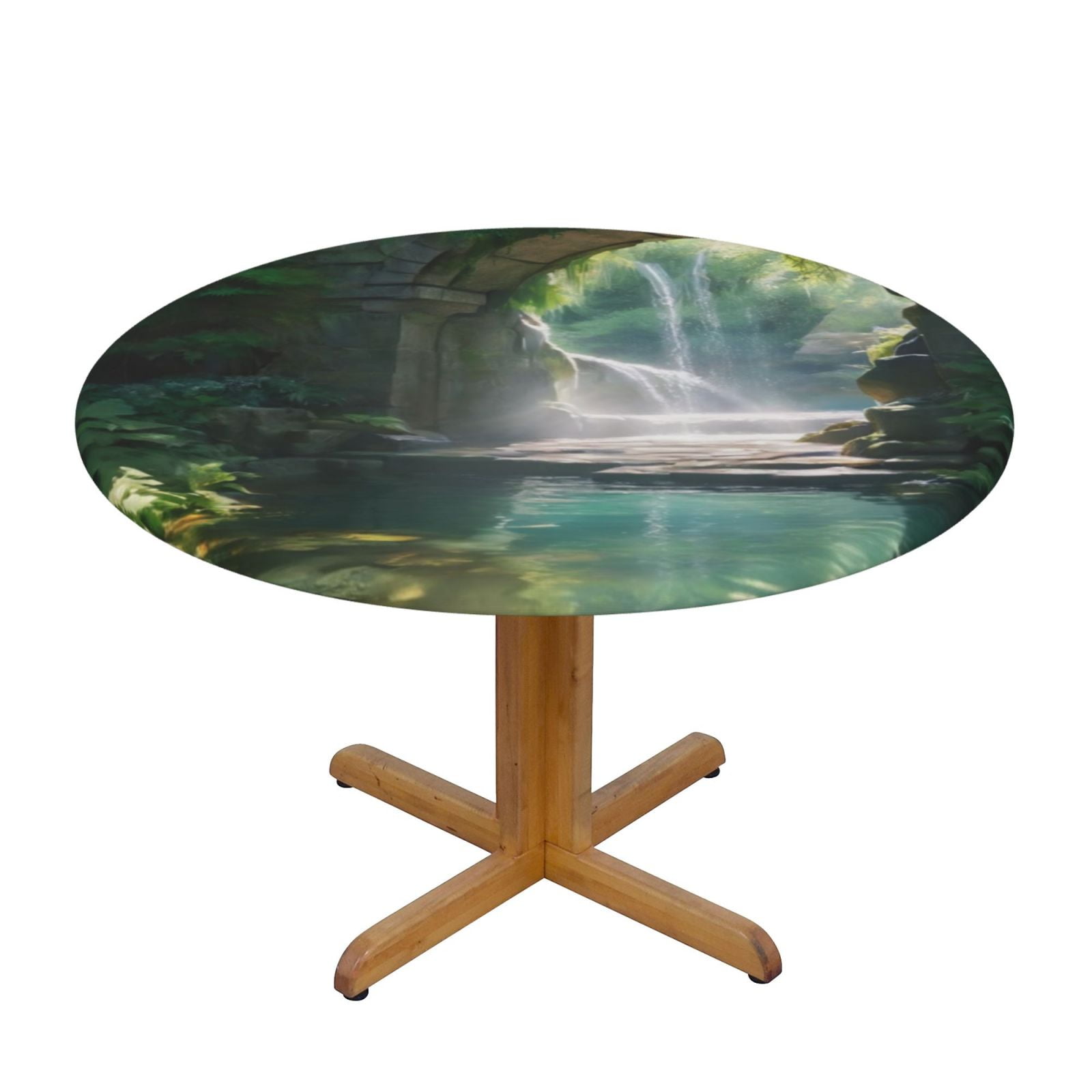 Waterfall and Natural Archway Round Fitted Tablecloth with Elastic ...