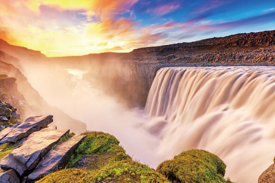 Waterfall Natural Landscape Backdrop Dusk Mountain Scenery Garden ...