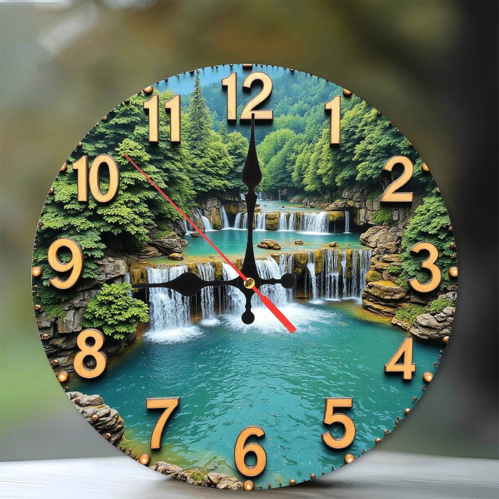 Waterfall Nature Scene Wall Clock 10-Inch Silent Wooden Wall Clock ...