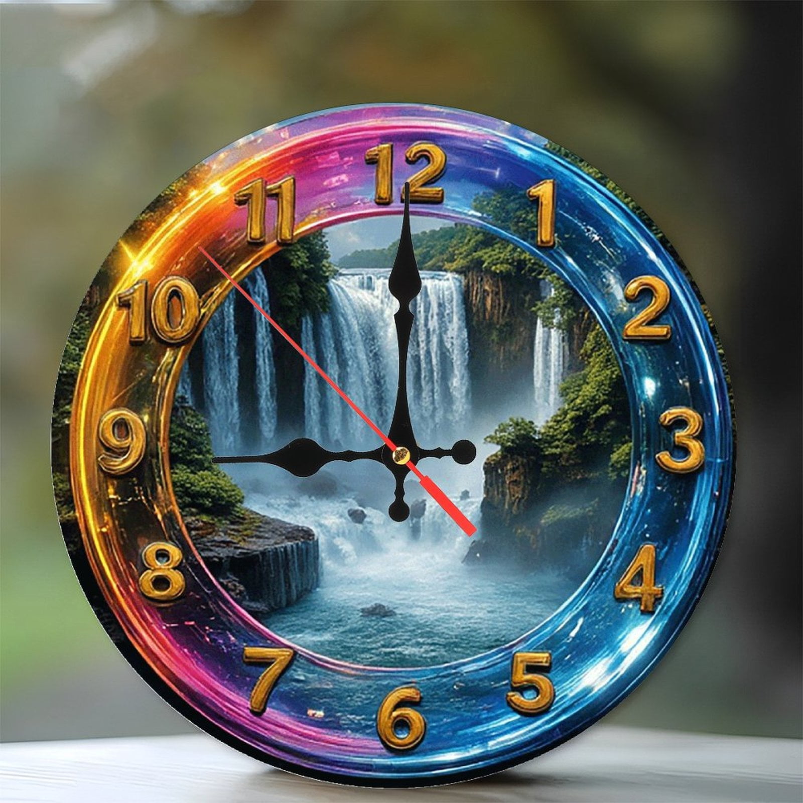 Waterfall Nature Wall Clock Home Decor 10-Inch Silent Wooden Wall Clock ...
