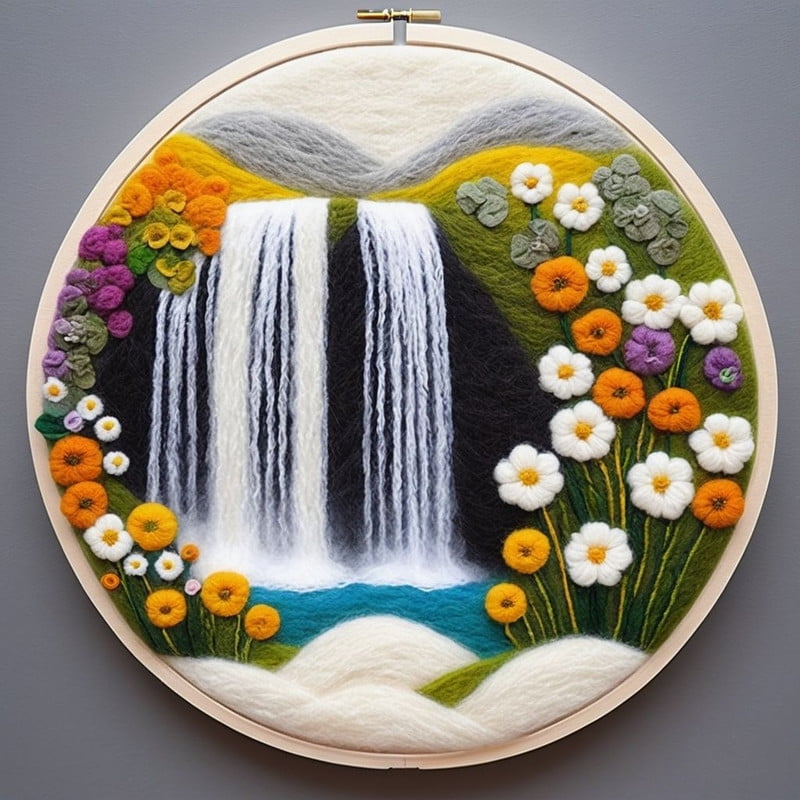 Waterfall Needle Felting Set, Beginner Felt Painting Set, With Wool ...