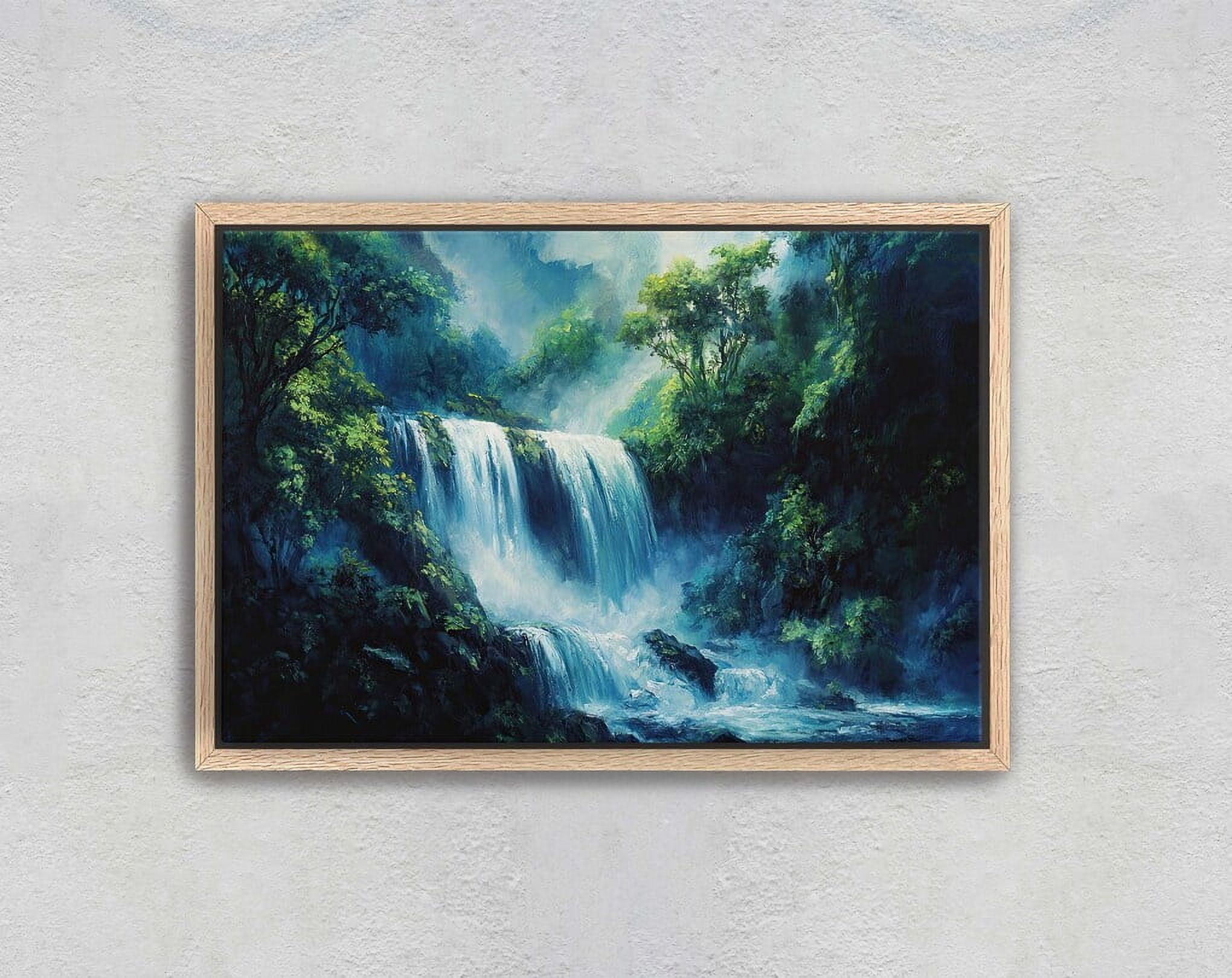 Waterfall Painting, Nature Painting, Rushing Waterfall, Mountain River ...