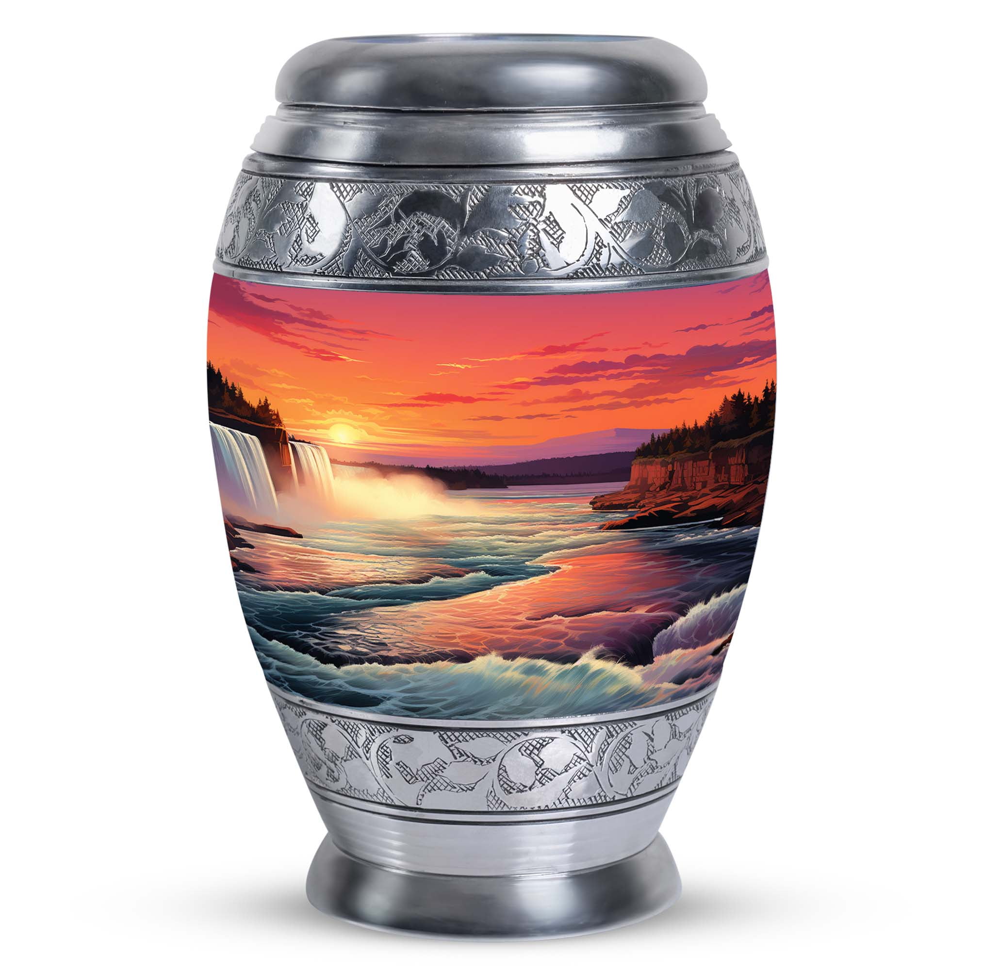 Waterfall Painting Sunset , Cremation Urn, Large Urns For Human Ashes ...