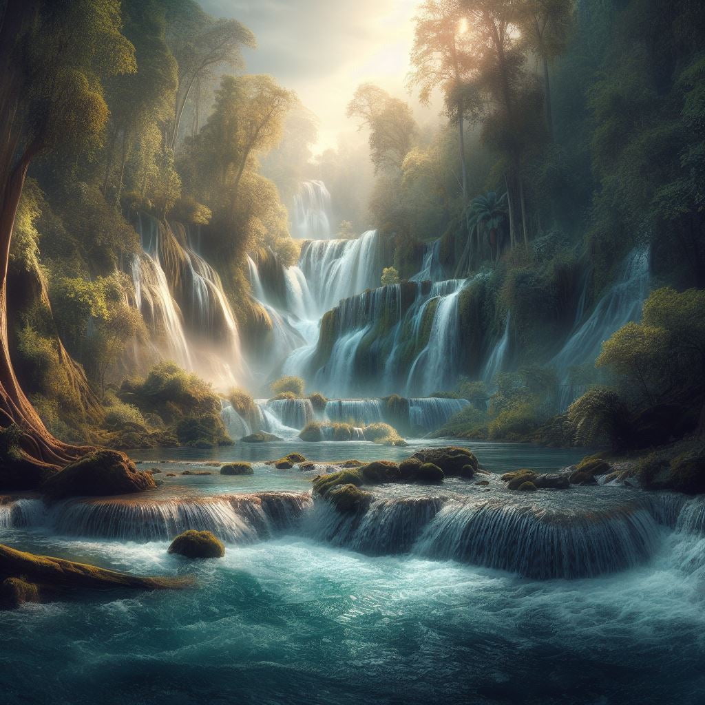 Waterfall Panorama Digital Matte Painting II - 12" x 18" Art Print Wall ...