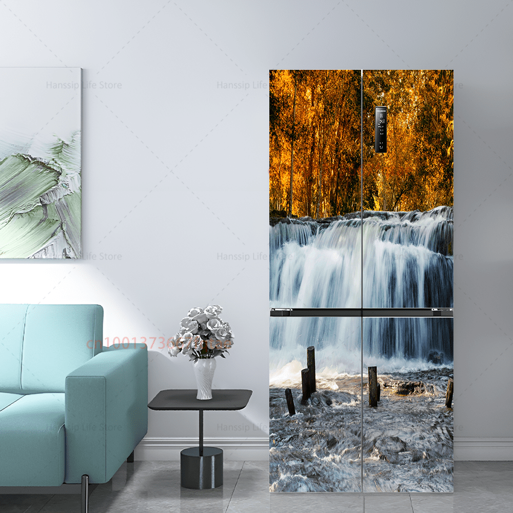 Waterfall Photo Printed Fridge Door Sticker Waterproof PVC Natural ...