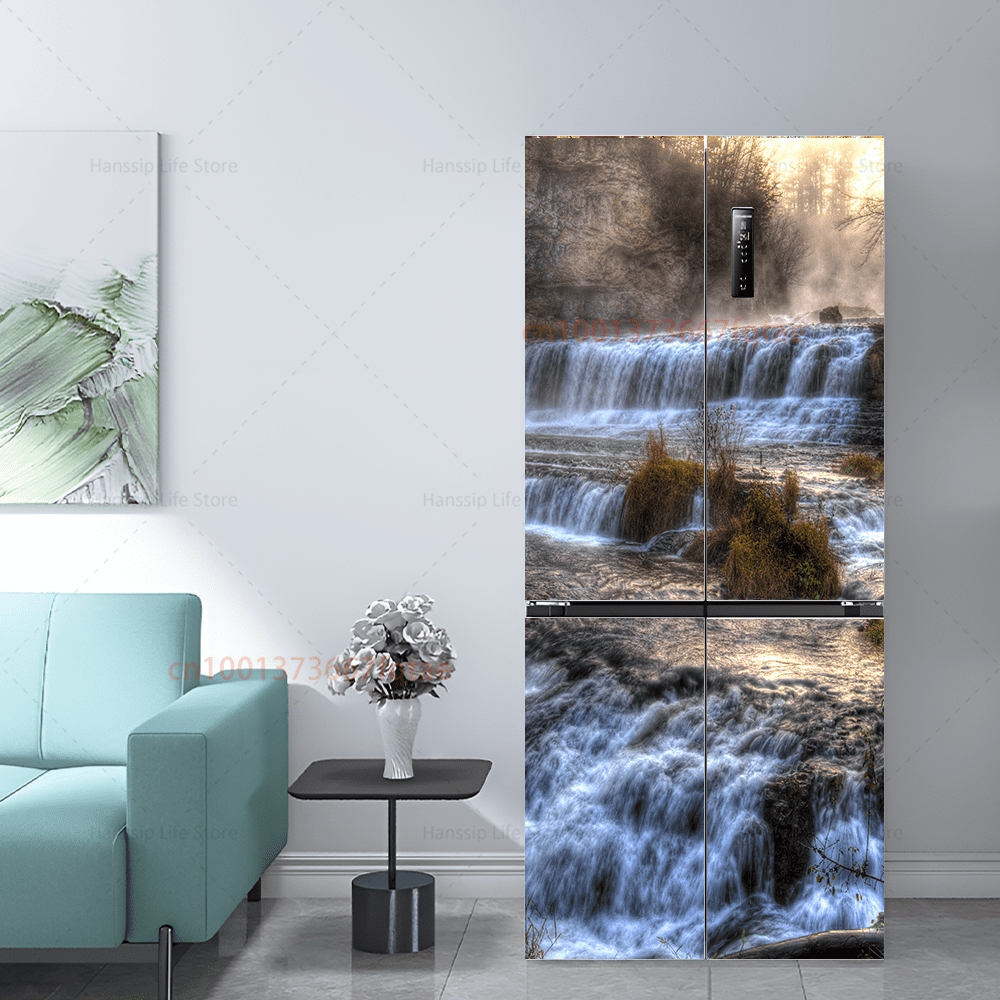 Waterfall Photo Printed Fridge Door Sticker Waterproof PVC Natural ...