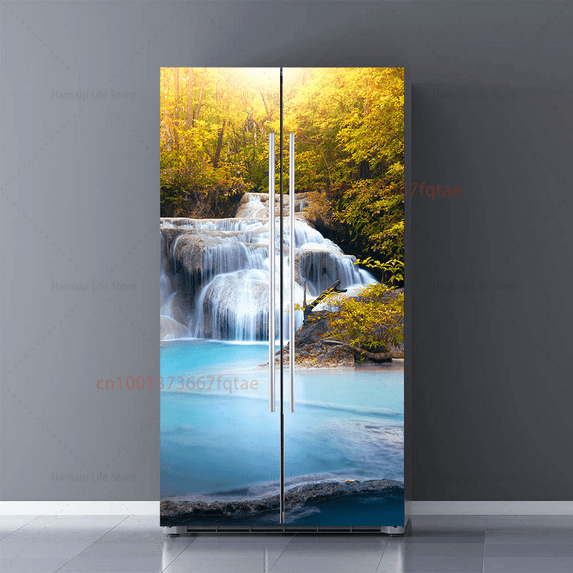 Waterfall Photo Printed Fridge Door Sticker Waterproof PVC Natural ...