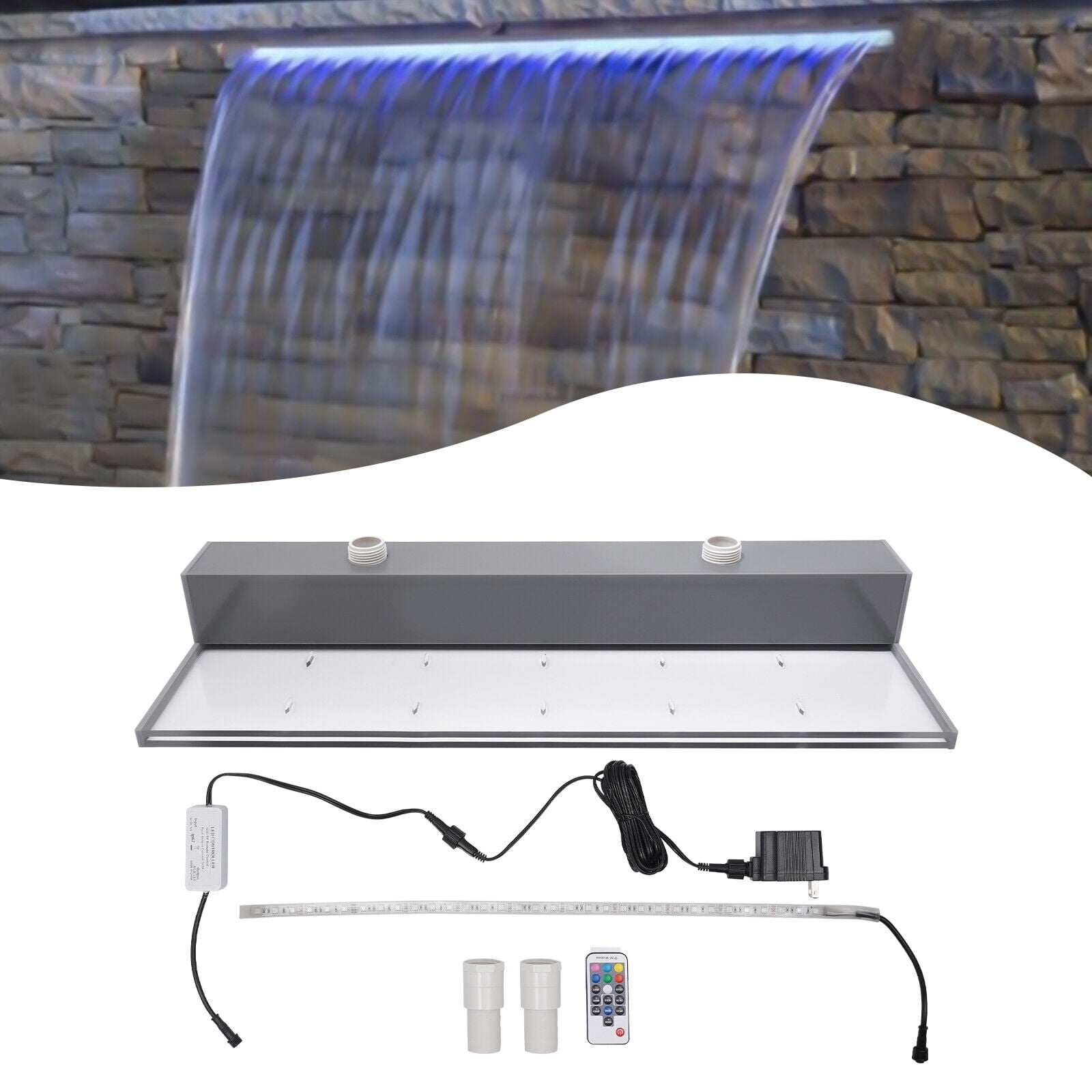 Waterfall Pool Fountain 7 Color Changing & Remote Lighted Waterfall ...