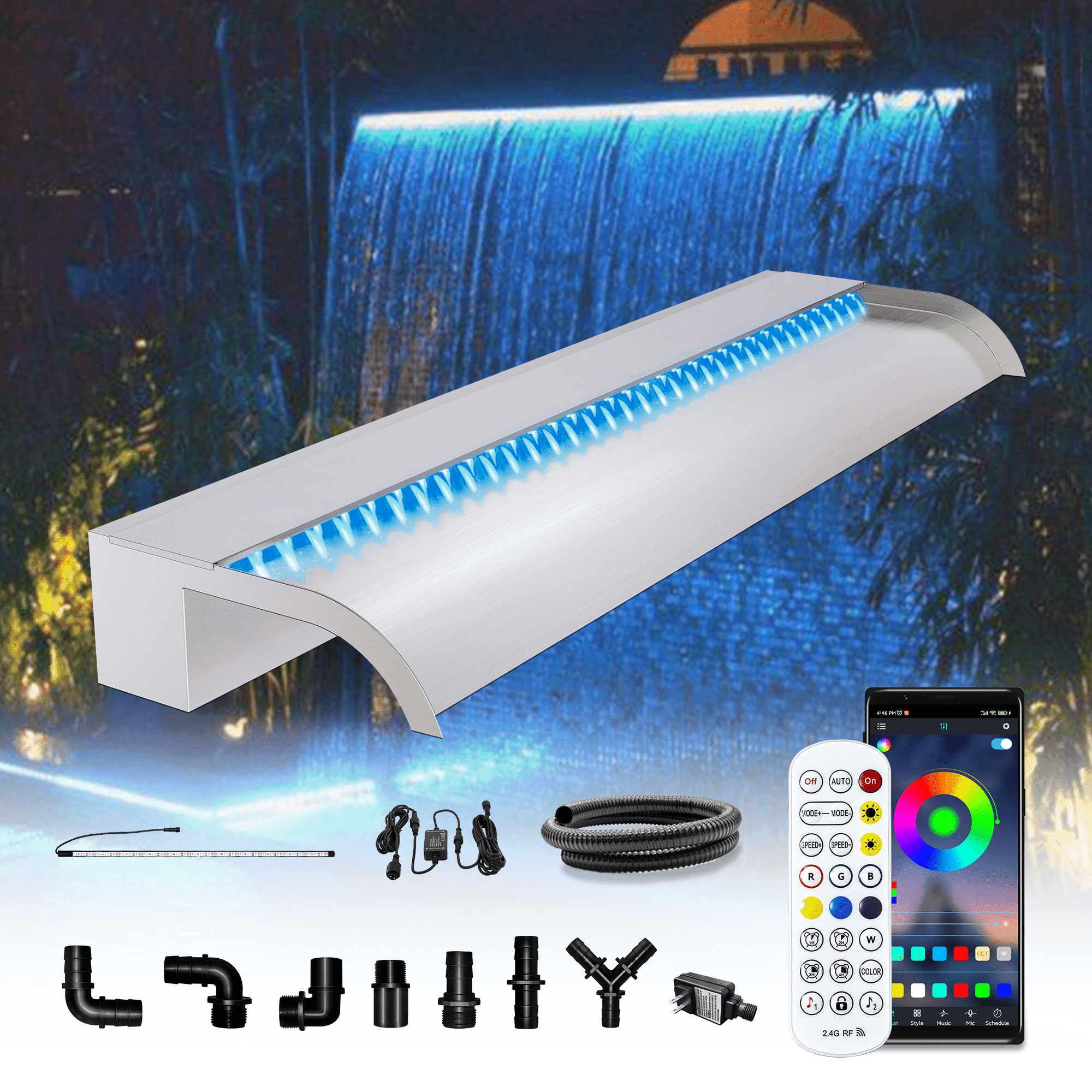 Longrun 35.4" Wide Waterfall Spillway, Stainless Steel Water Feature ...
