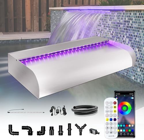 Waterfall Pool Fountain, Updated 13.7'' Wider Open Lip Stainless Steel ...