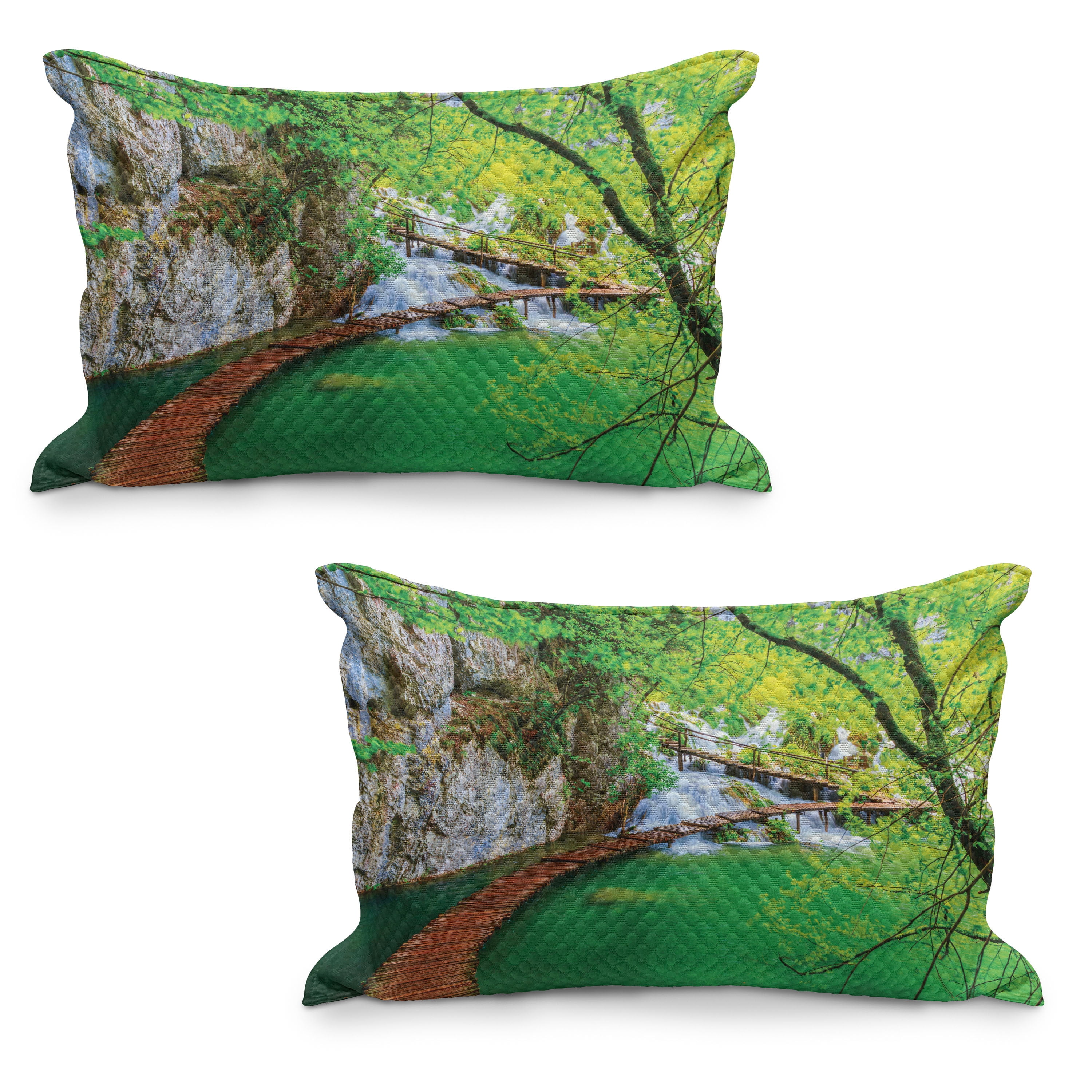 Waterfall Quilted Pillowcover Set of 2, Cascade Path over the Lake by ...