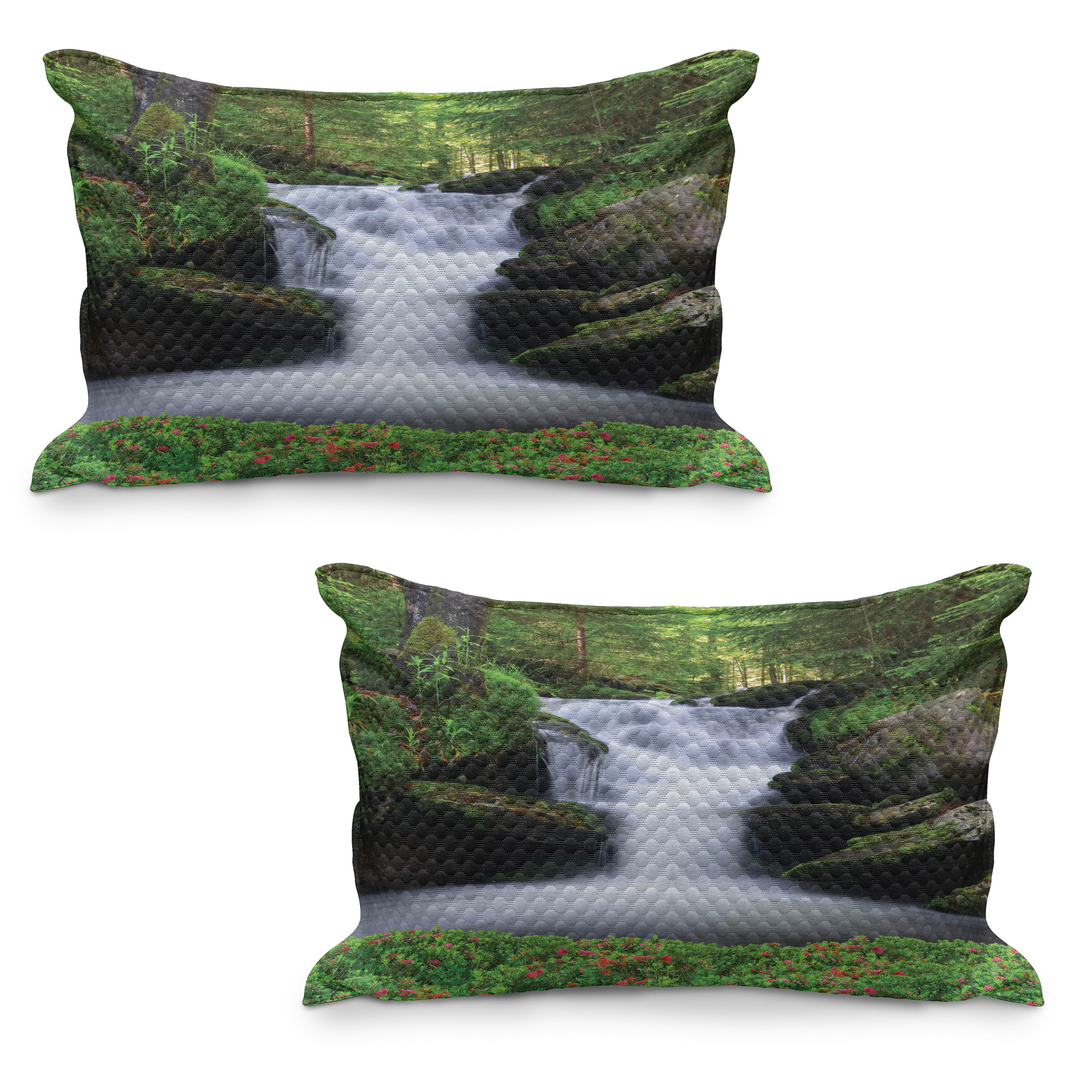 Waterfall Quilted Pillowcover Set of 2, Dream Like Image of Trees and ...