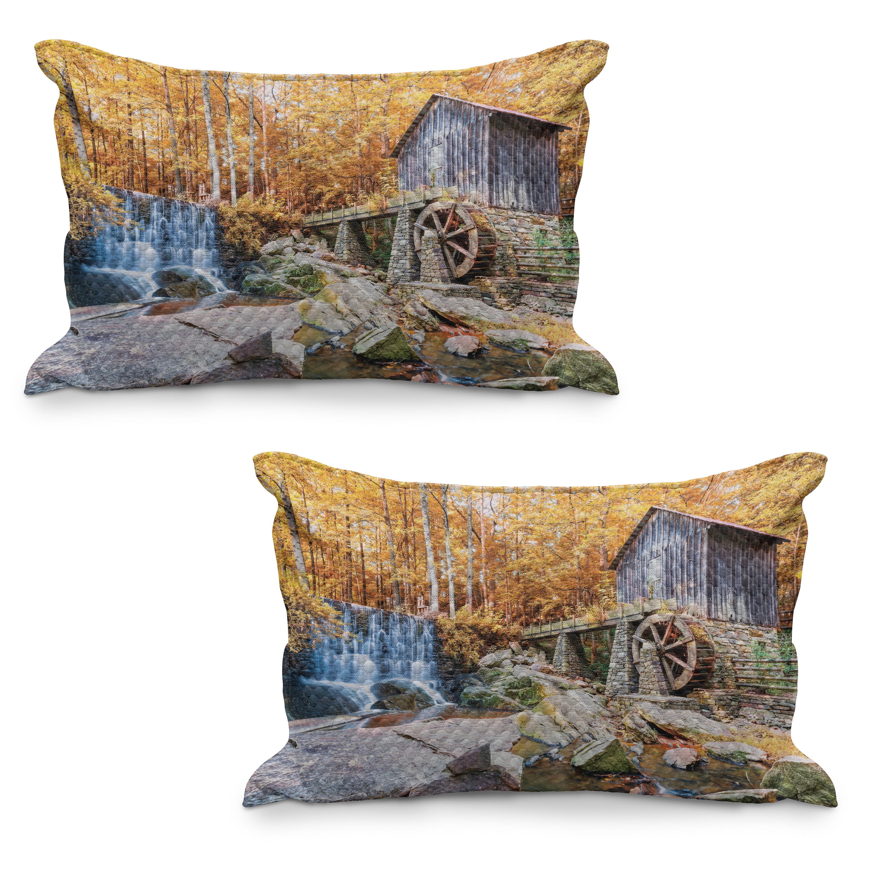 Waterfall Quilted Pillowcover Set of 2, Fall Season Image of Historical ...