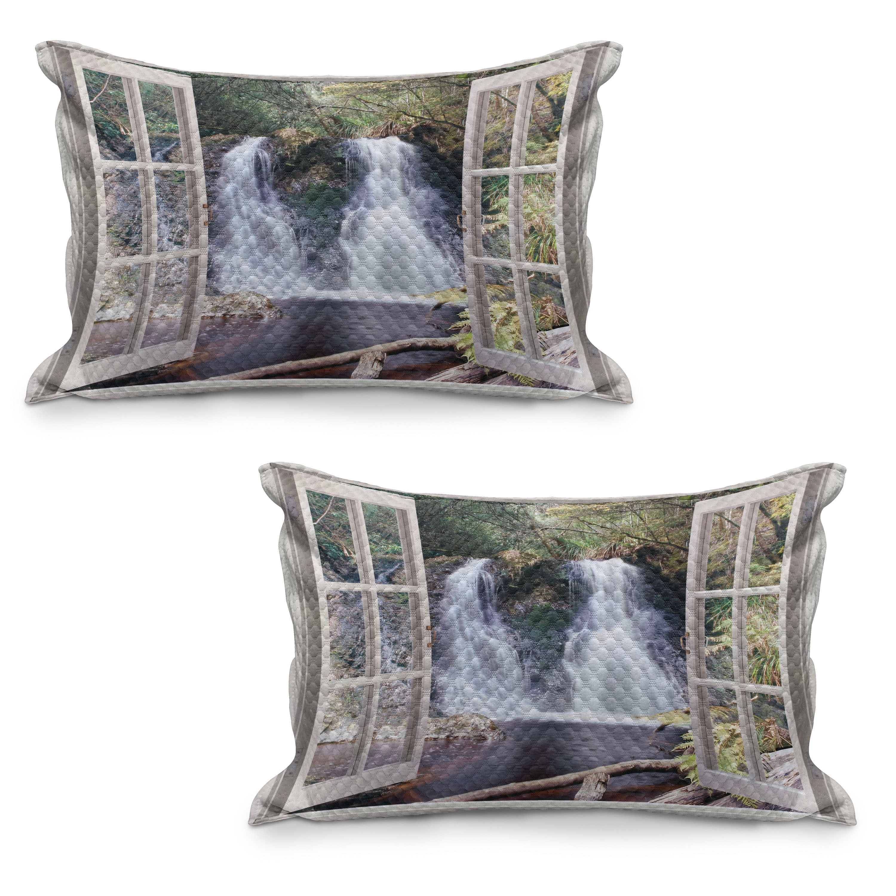 Waterfall Quilted Pillowcover Set of 2, Little Waterfall Nestled in the ...
