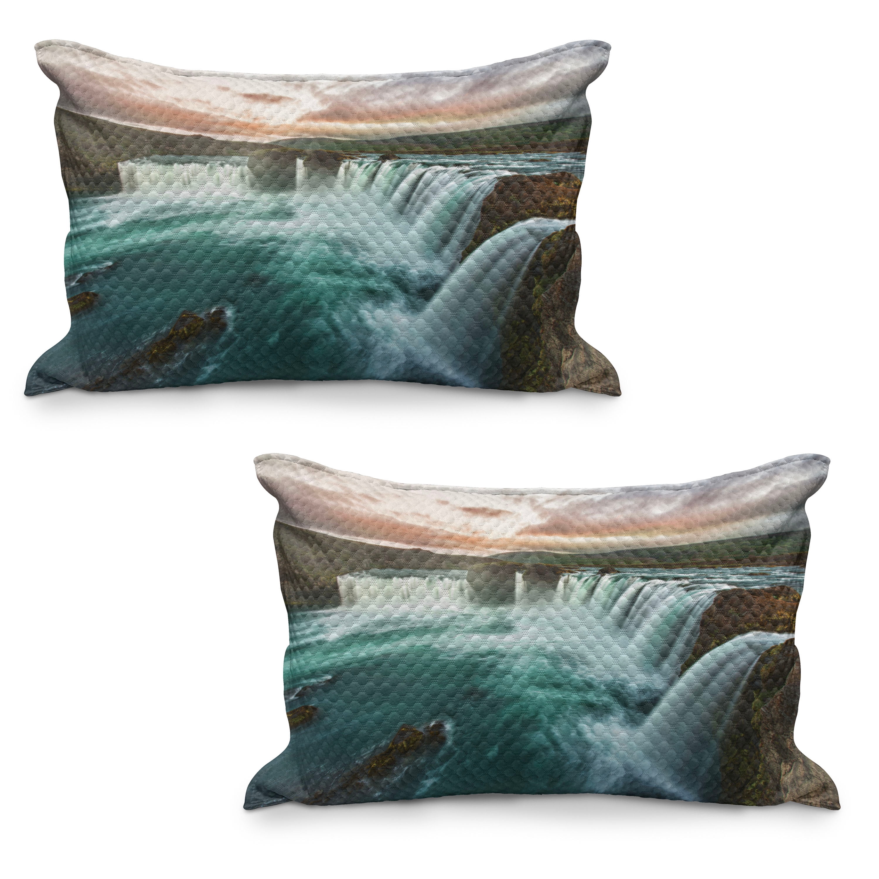 Waterfall Quilted Pillowcover Set of 2, Majestic Iceland Waterfall ...