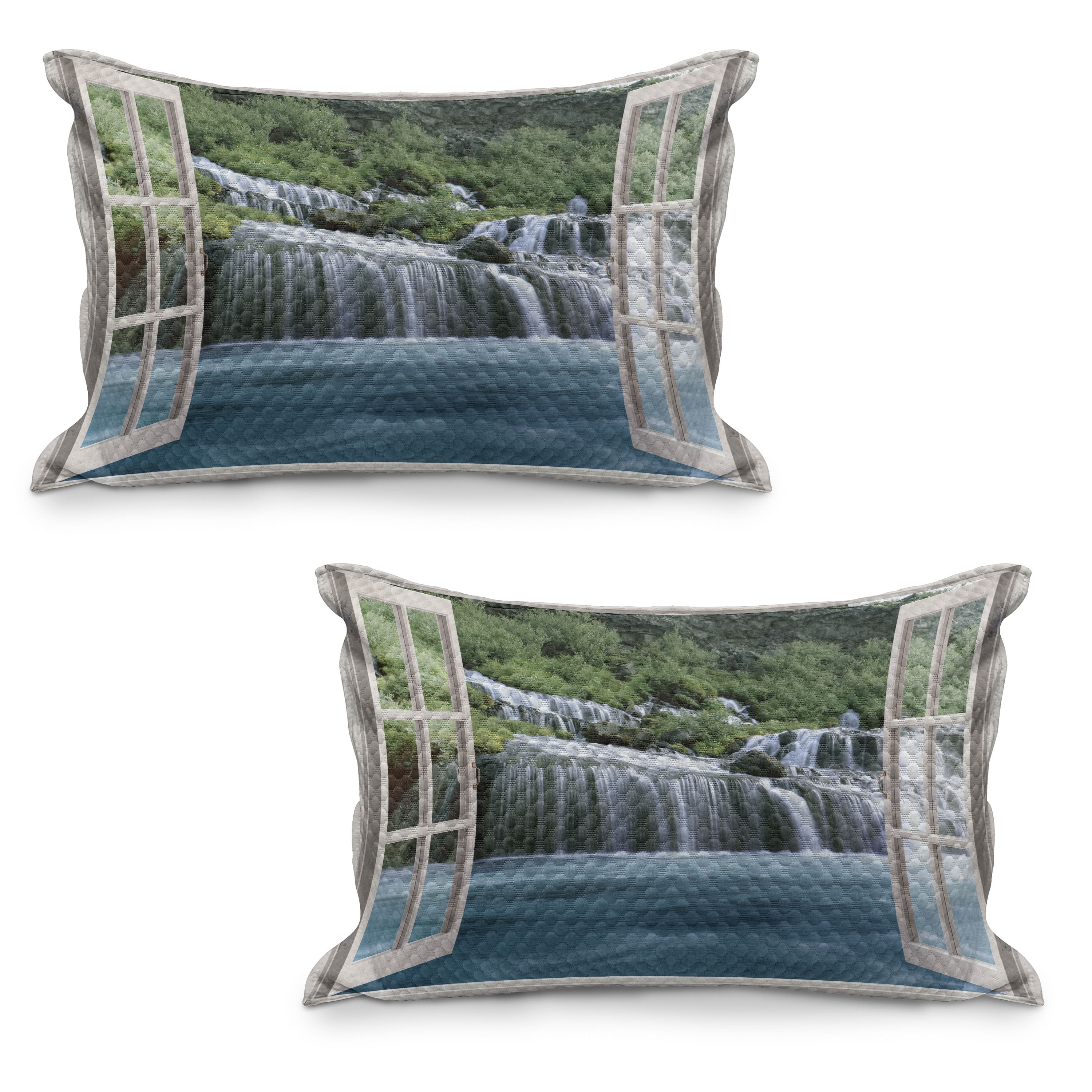 Waterfall Quilted Pillowcover Set of 2, Majestic Waterfall Landscape ...