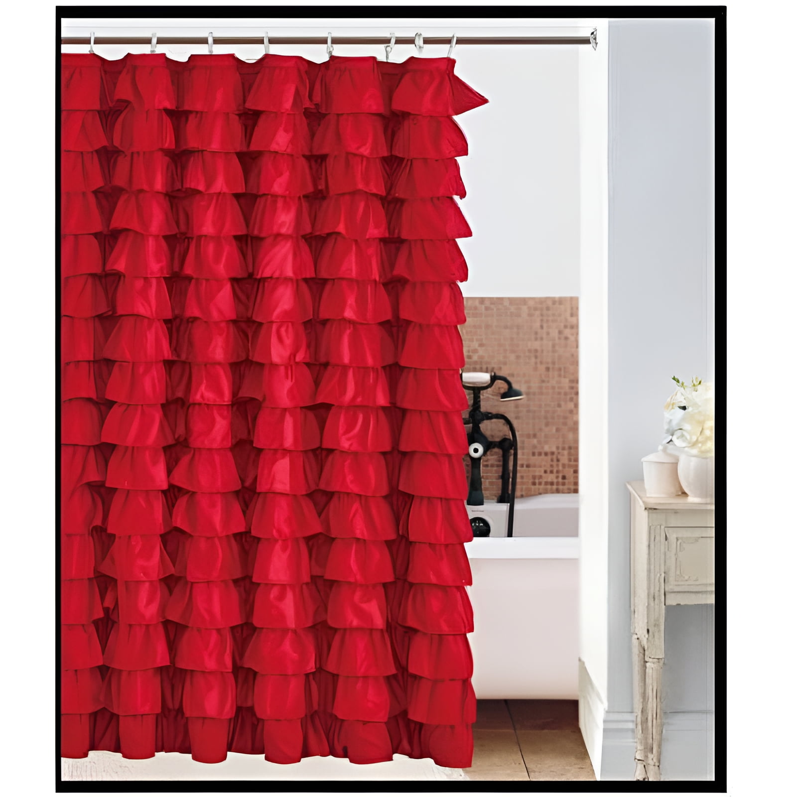 Spring Home Waterfall Ruffled Fabric Shower Curtain Red Size 72x72