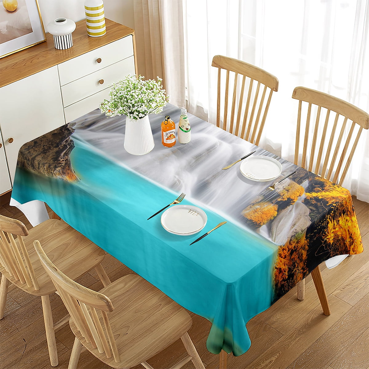 Waterfall Rectangular Tablecloth r Tablecloth Valley Jungle Natural ...