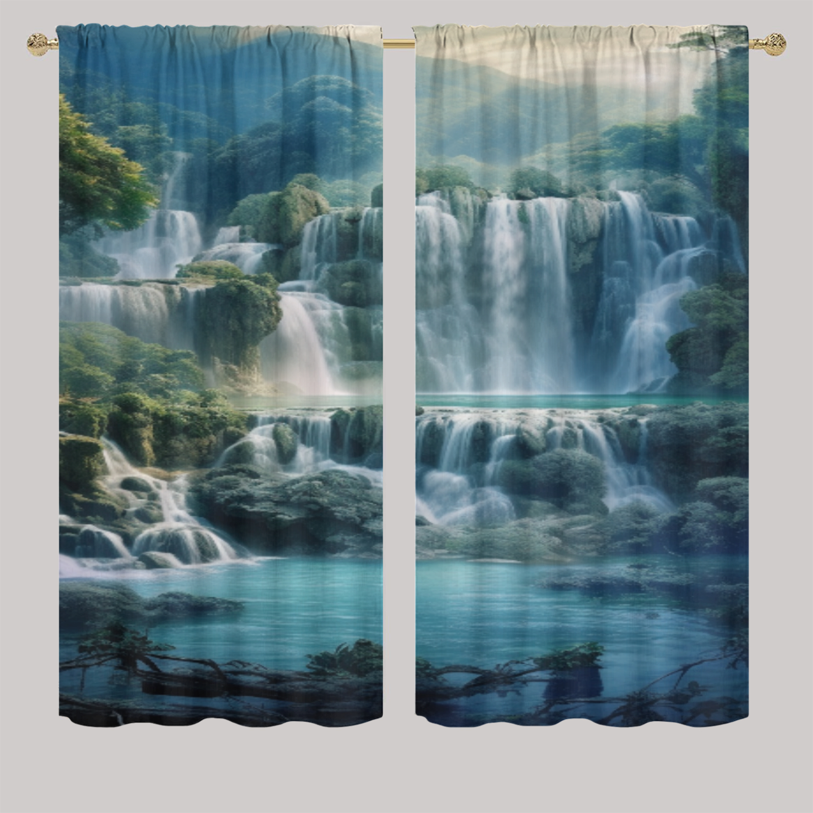 Waterfall Rod Pocket Blackout Curtains Nature Mountain Forest Landscape ...