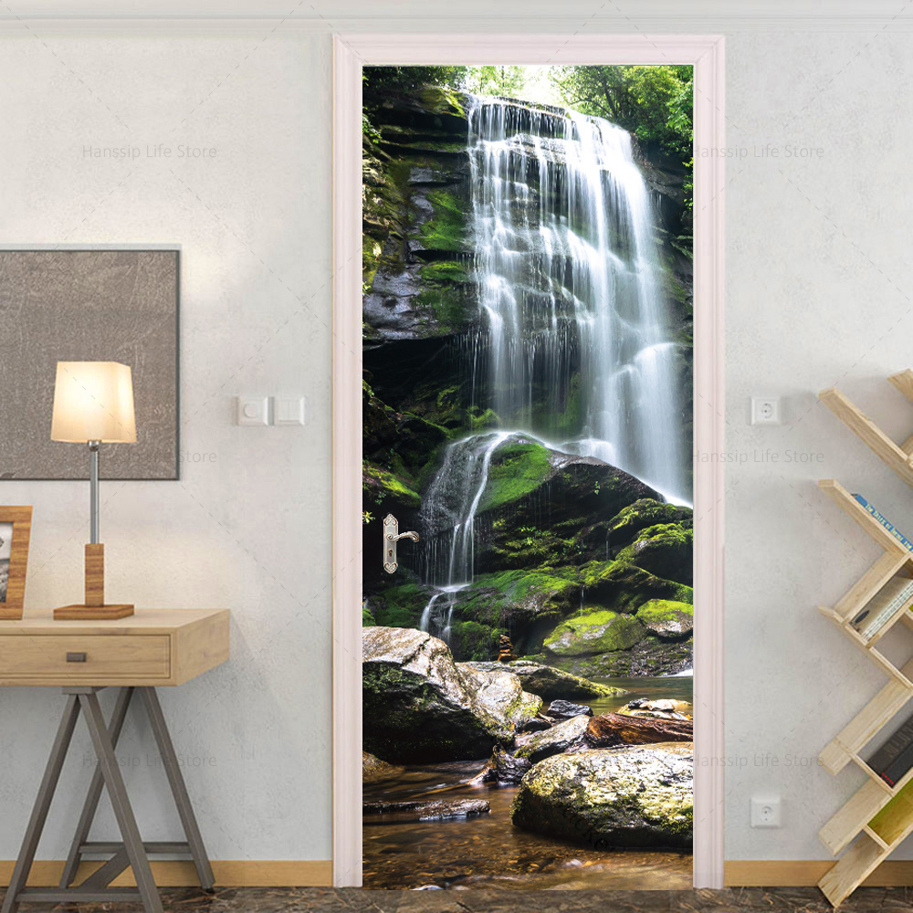 Waterfall Scenery Door Mural Sticker for Living Room Apartment ...