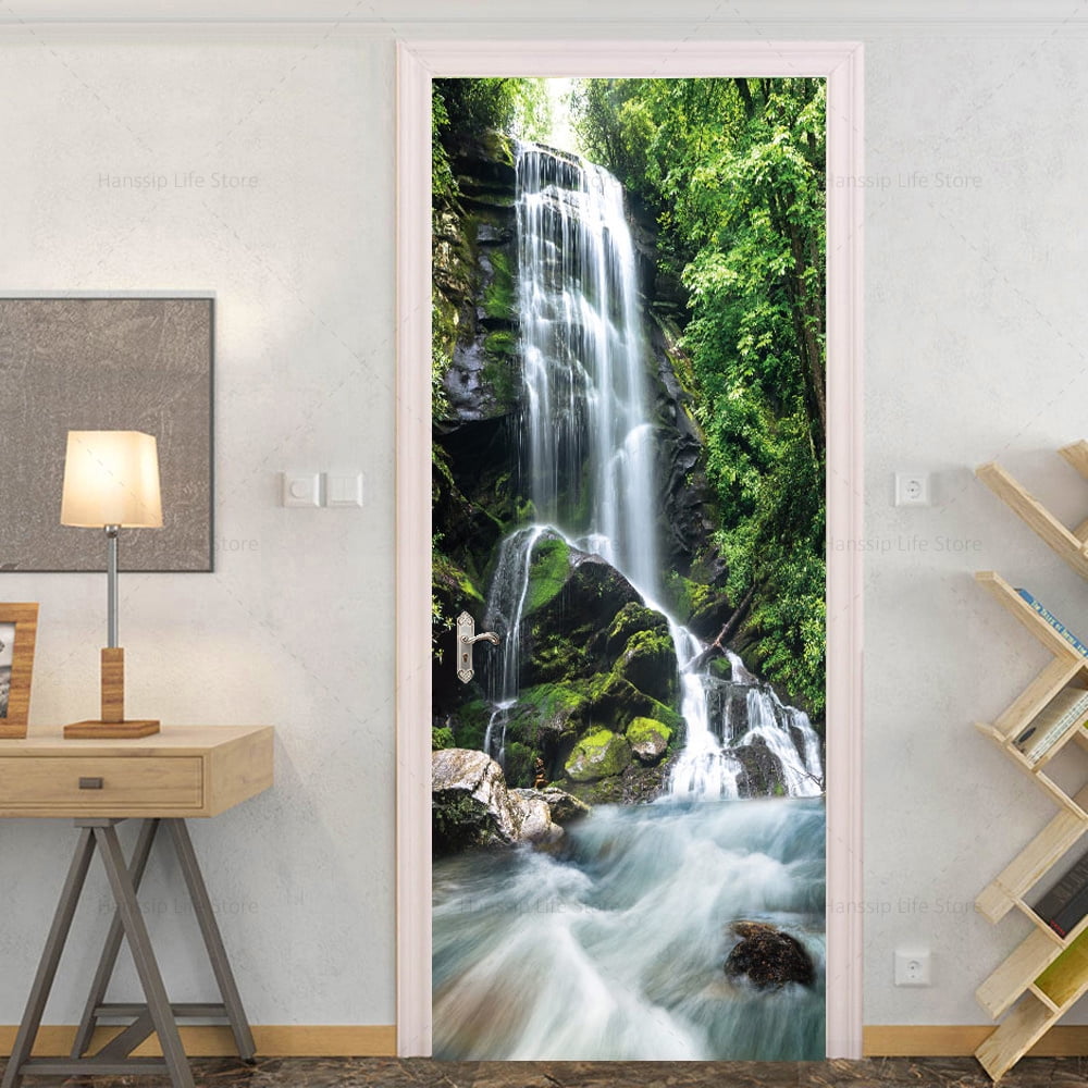 Waterfall Scenery Door Mural Sticker for Living Room Apartment ...