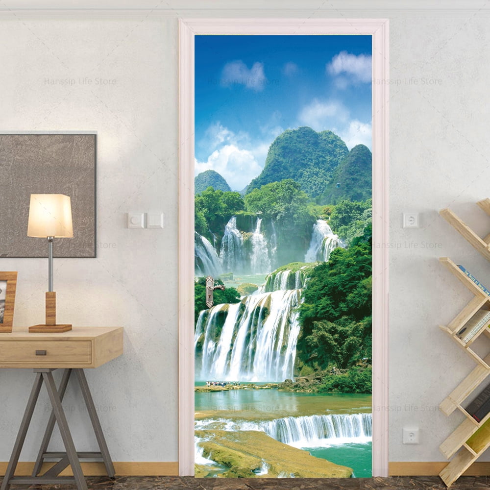 Waterfall Scenery Door Mural Sticker for Living Room Apartment ...