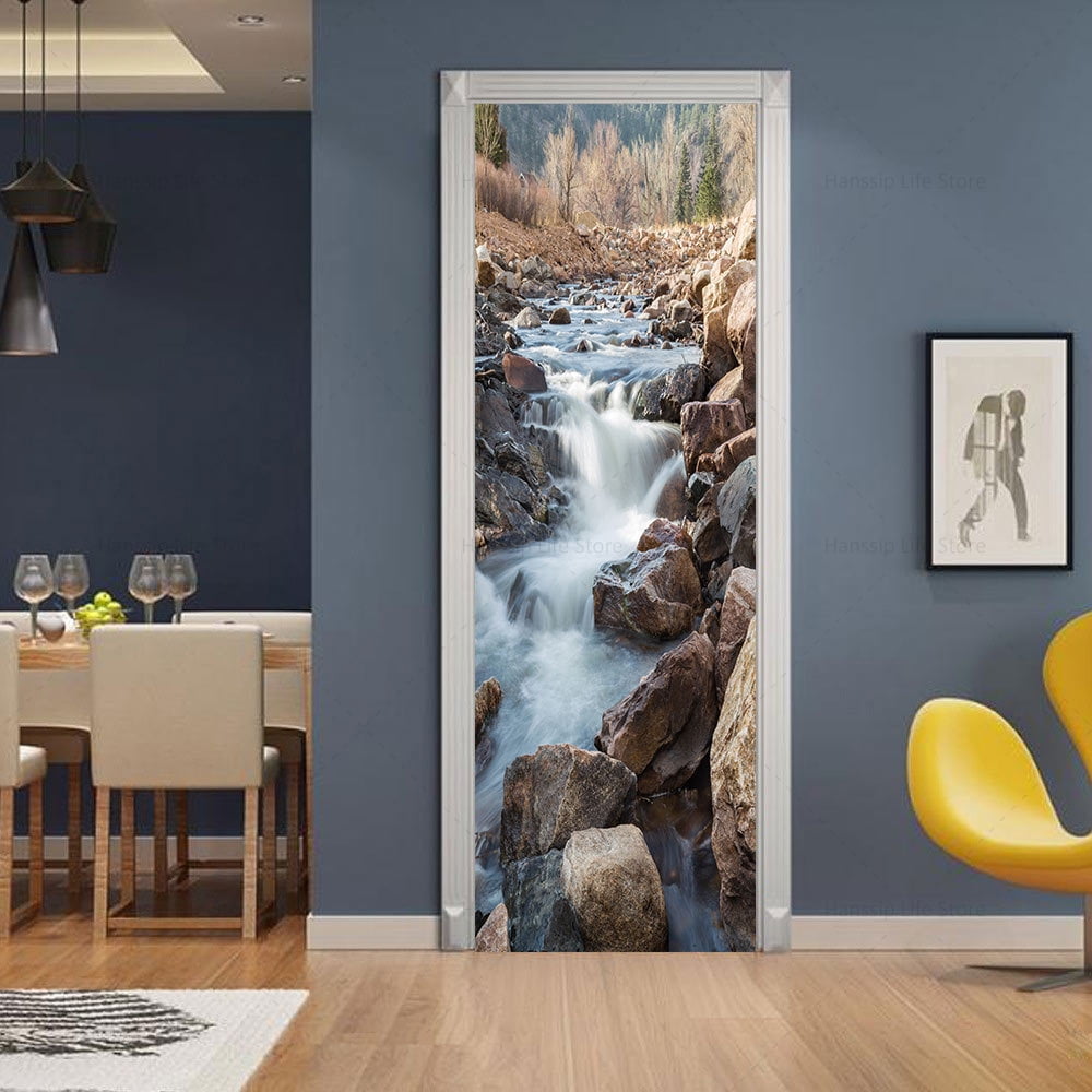 Waterfall Scenery Door Mural Sticker for Living Room Apartment ...
