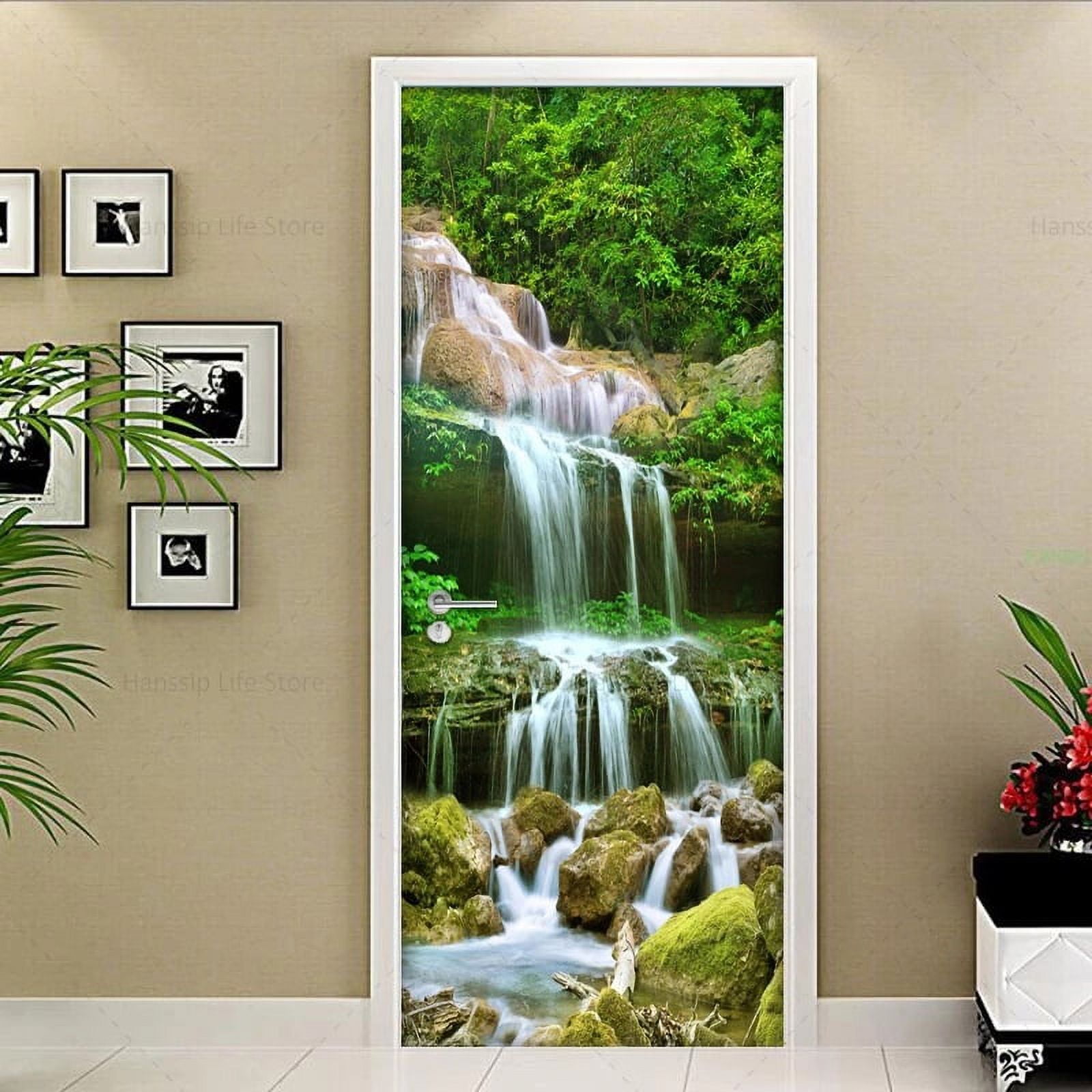 Waterfall Scenery Door Mural Sticker for Living Room Apartment ...