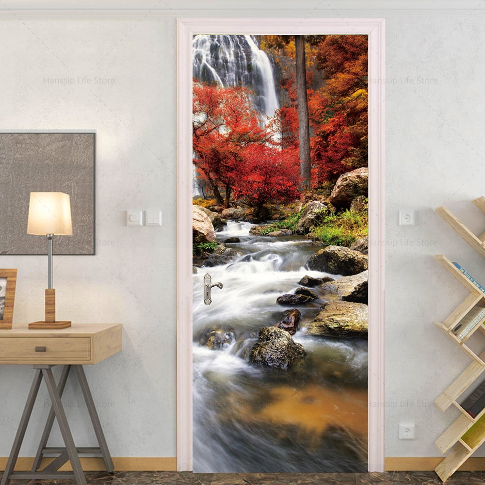 Waterfall Scenery Door Mural Sticker for Living Room Apartment ...