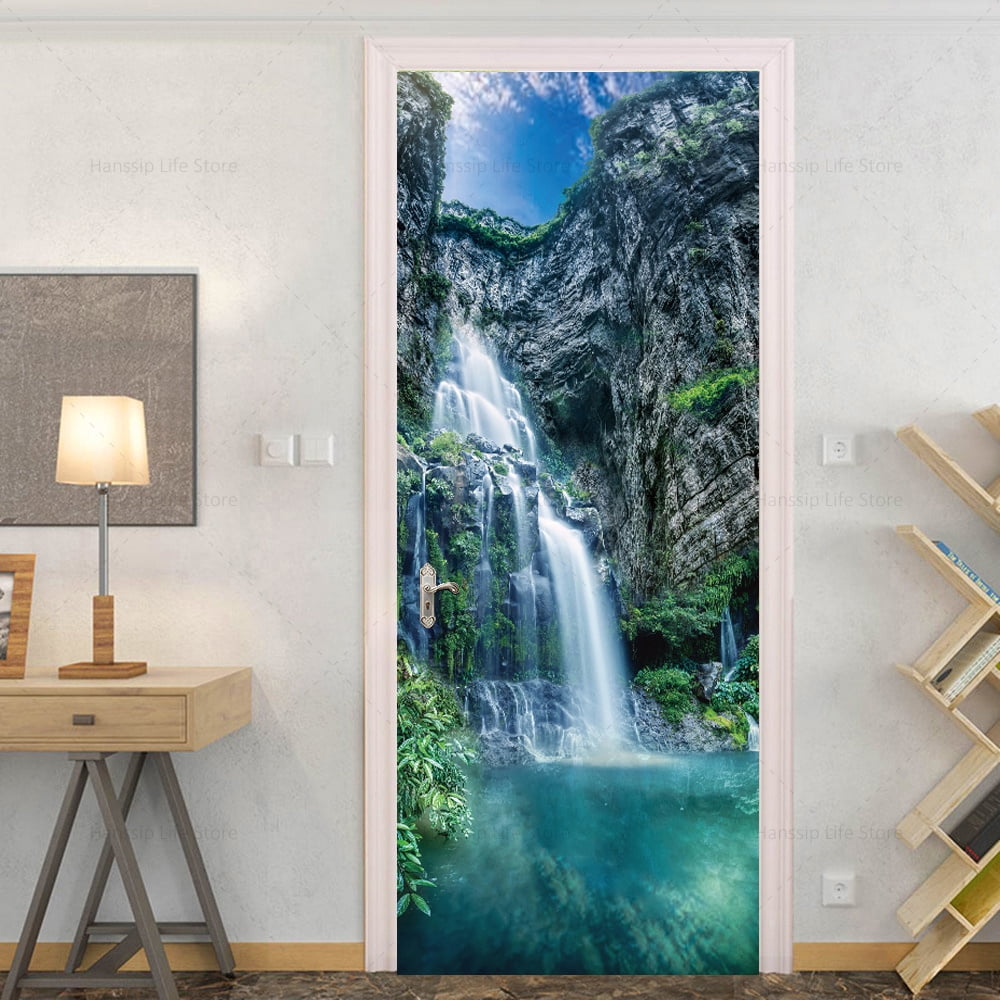 Waterfall Scenery Door Mural Sticker for Living Room Apartment ...