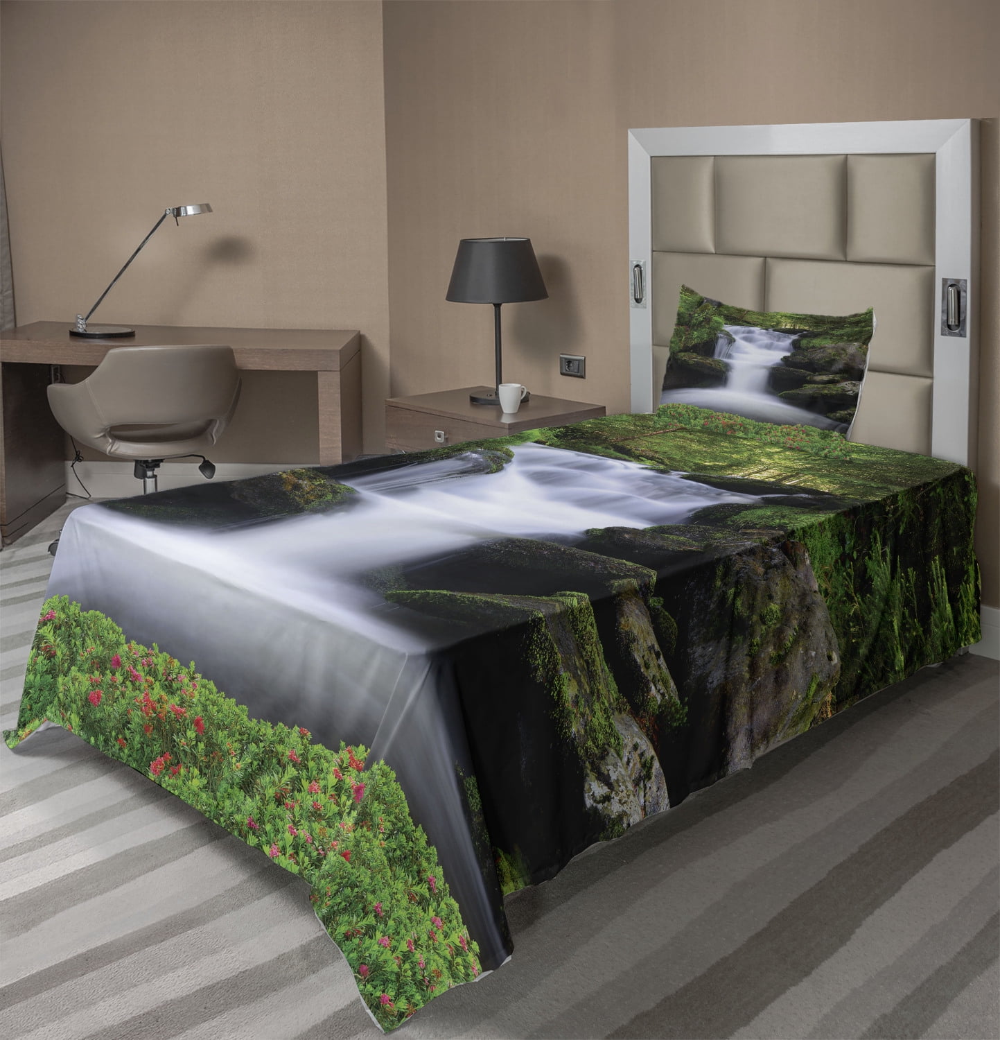 Waterfall Sheet Set, Dream Like Image of Trees and Flowers in Forest ...
