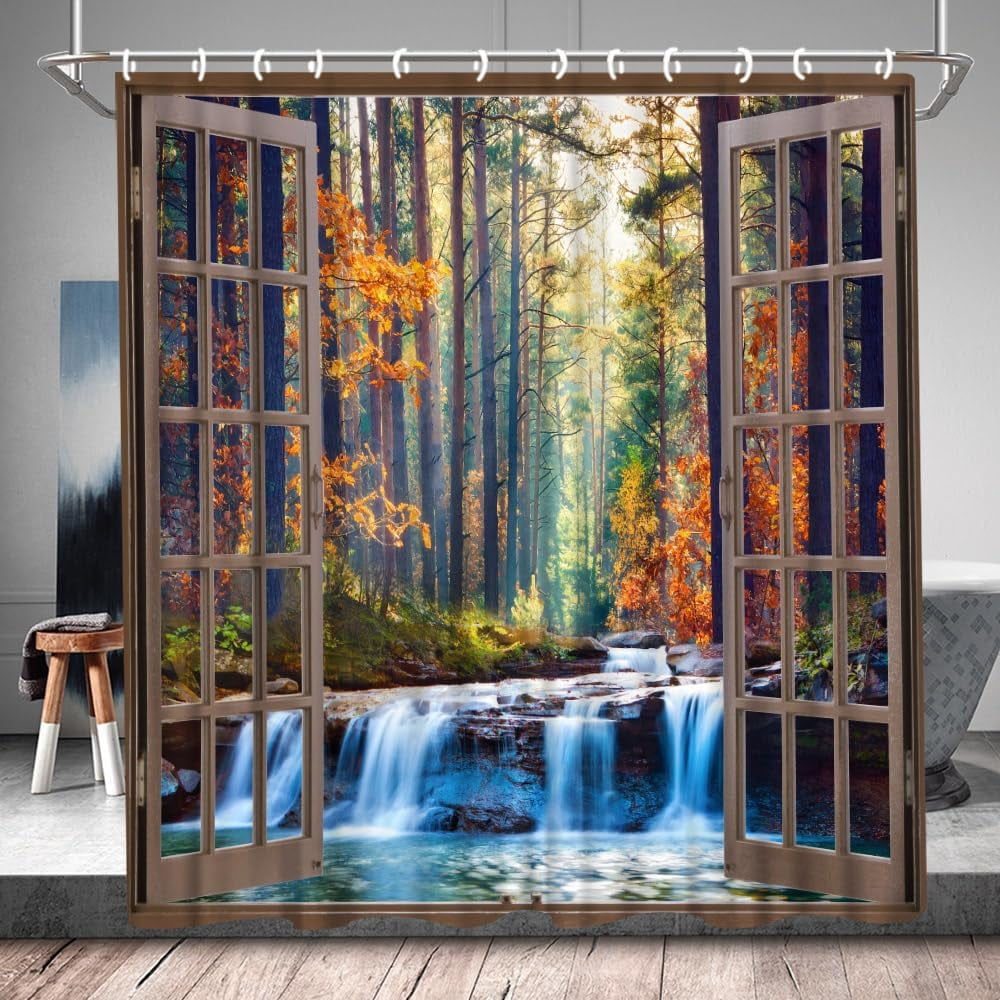 Waterfall Shower Curtain Fog Forest Nature Scenic Jungle Natural ...
