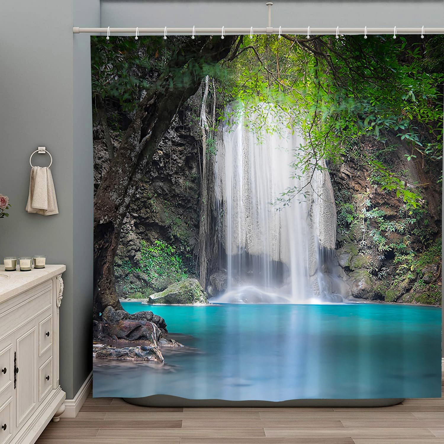 Waterfall Shower Curtain Forest Tropical Rainforest Jungle Nature ...