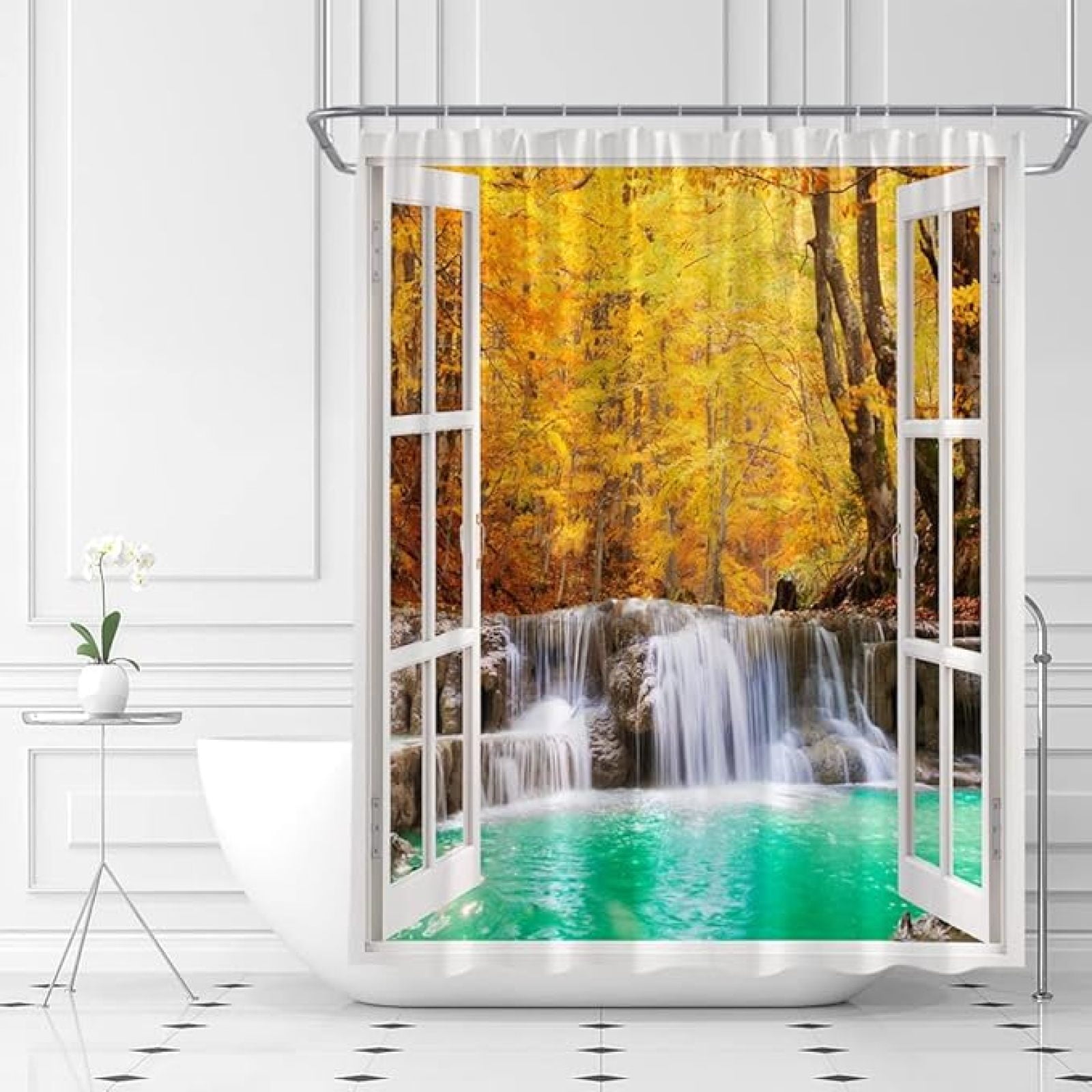 Waterfall Shower Curtain Nature Green Forest Tree Spa Water Lake ...