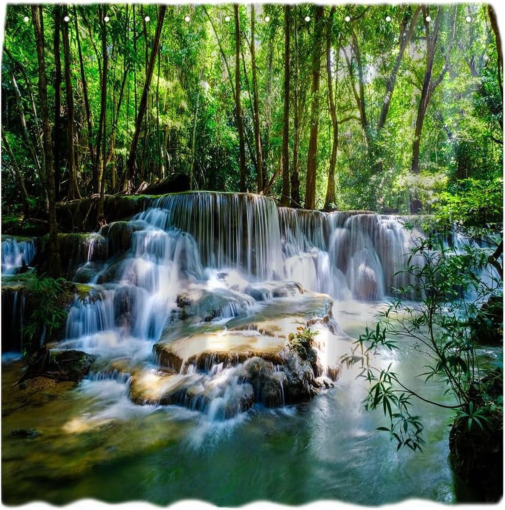 Waterfall Shower Curtain Nature Green Forest Tree Water Lake Landscape ...