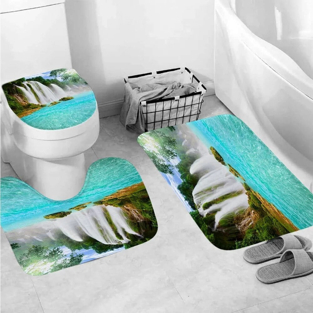 Waterfall Shower Curtain Set Nature Tropical Jungle Tree Forest Falls ...