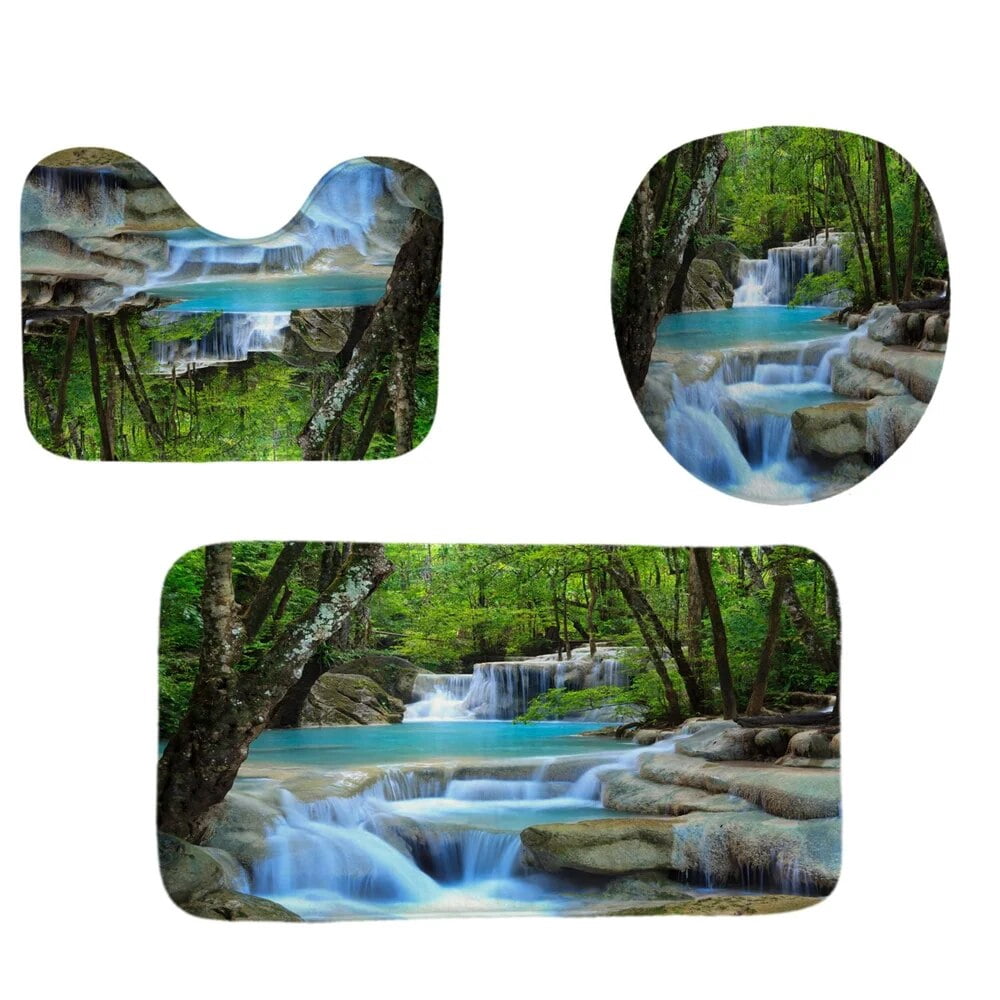 Waterfall Shower Curtain Set Nature Tropical Jungle Tree Forest Falls ...
