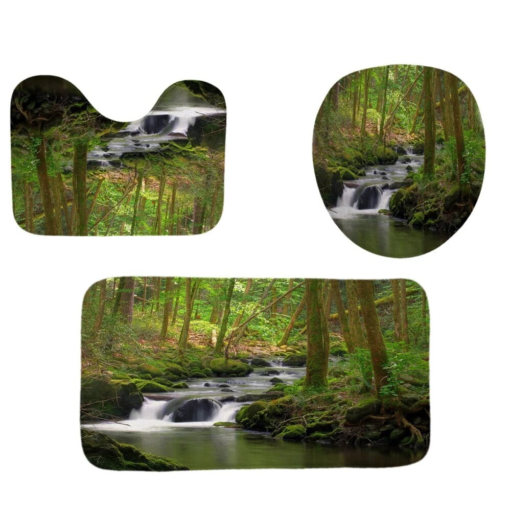 Waterfall Shower Curtain Set Nature Tropical Jungle Tree Forest Falls ...