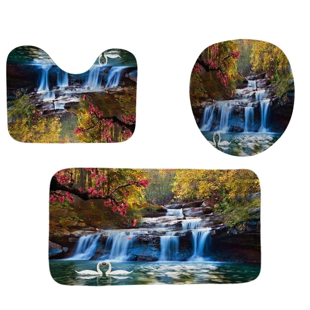 Waterfall Shower Curtain Set Nature Tropical Jungle Tree Forest Falls ...
