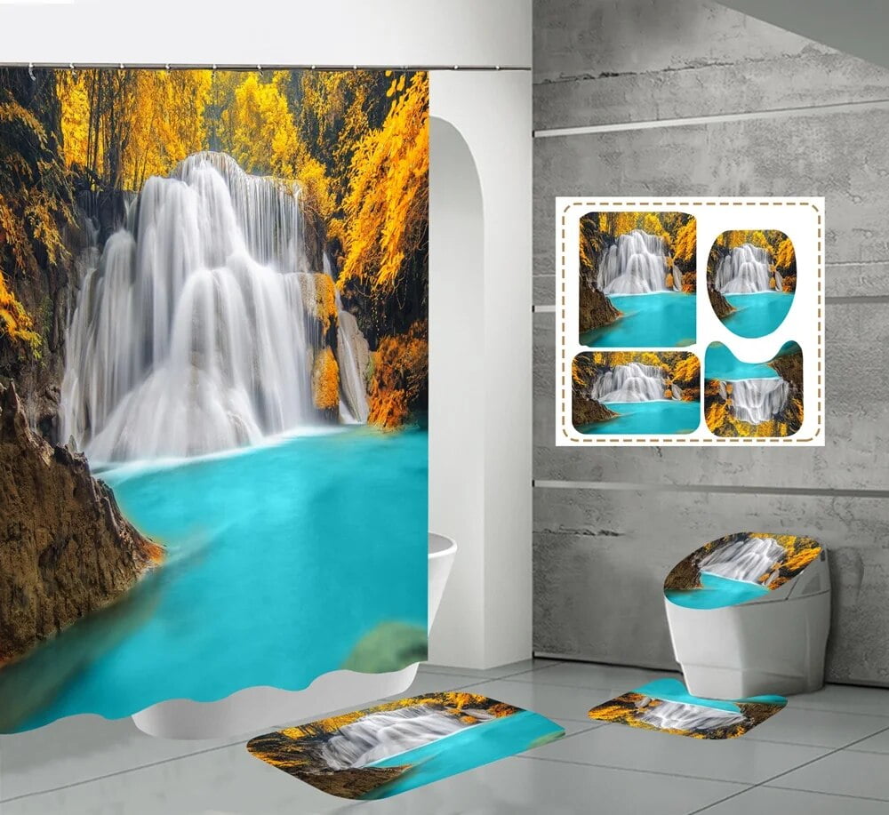 Waterfall Shower Curtains Natural Scenery Bathroom Outdoor Landscape ...