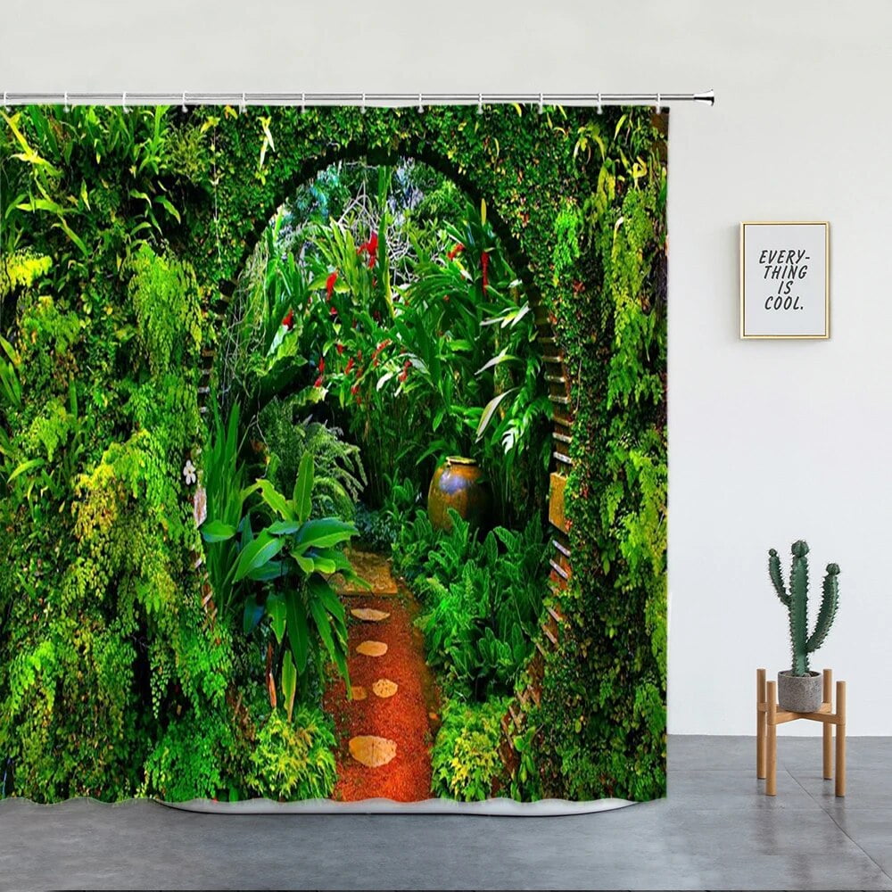 Waterfall Shower Curtains Spring Tropical Green Jungle Primeval Forest ...