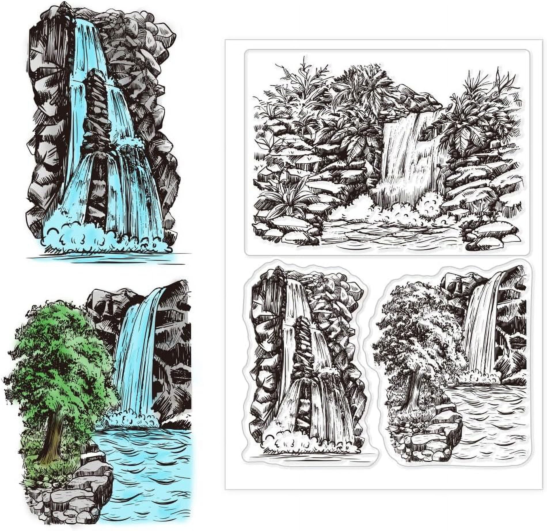 Waterfall Silicone Clear Stamps Mountain Forest Background Transparent ...