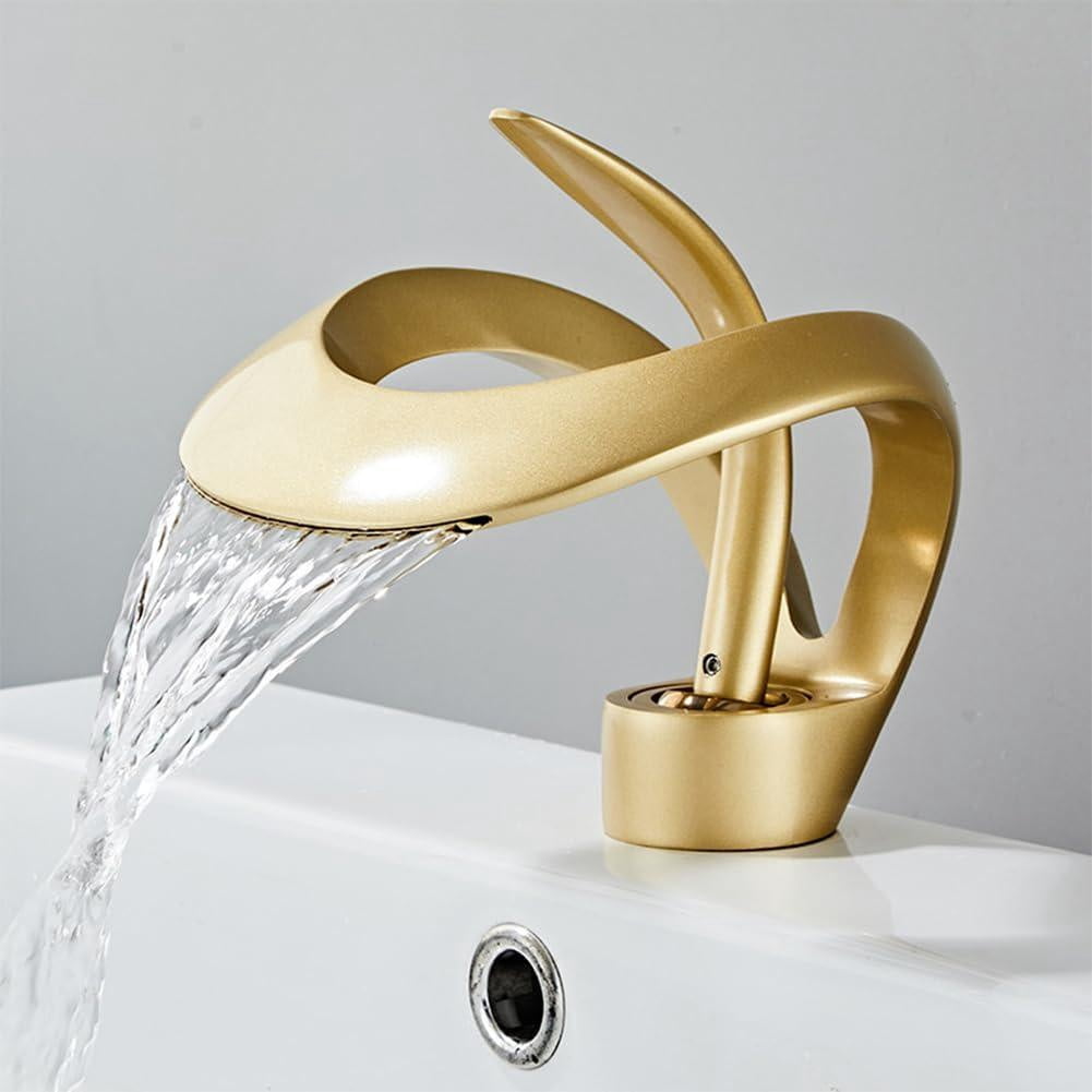 Waterfall Single Handle Bathroom Sink Faucet, Curved Shape Elegant ...