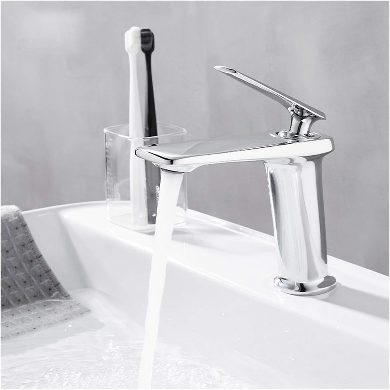 Waterfall Sink Faucet, Brass Single Hole One Handle Basin Faucet ...