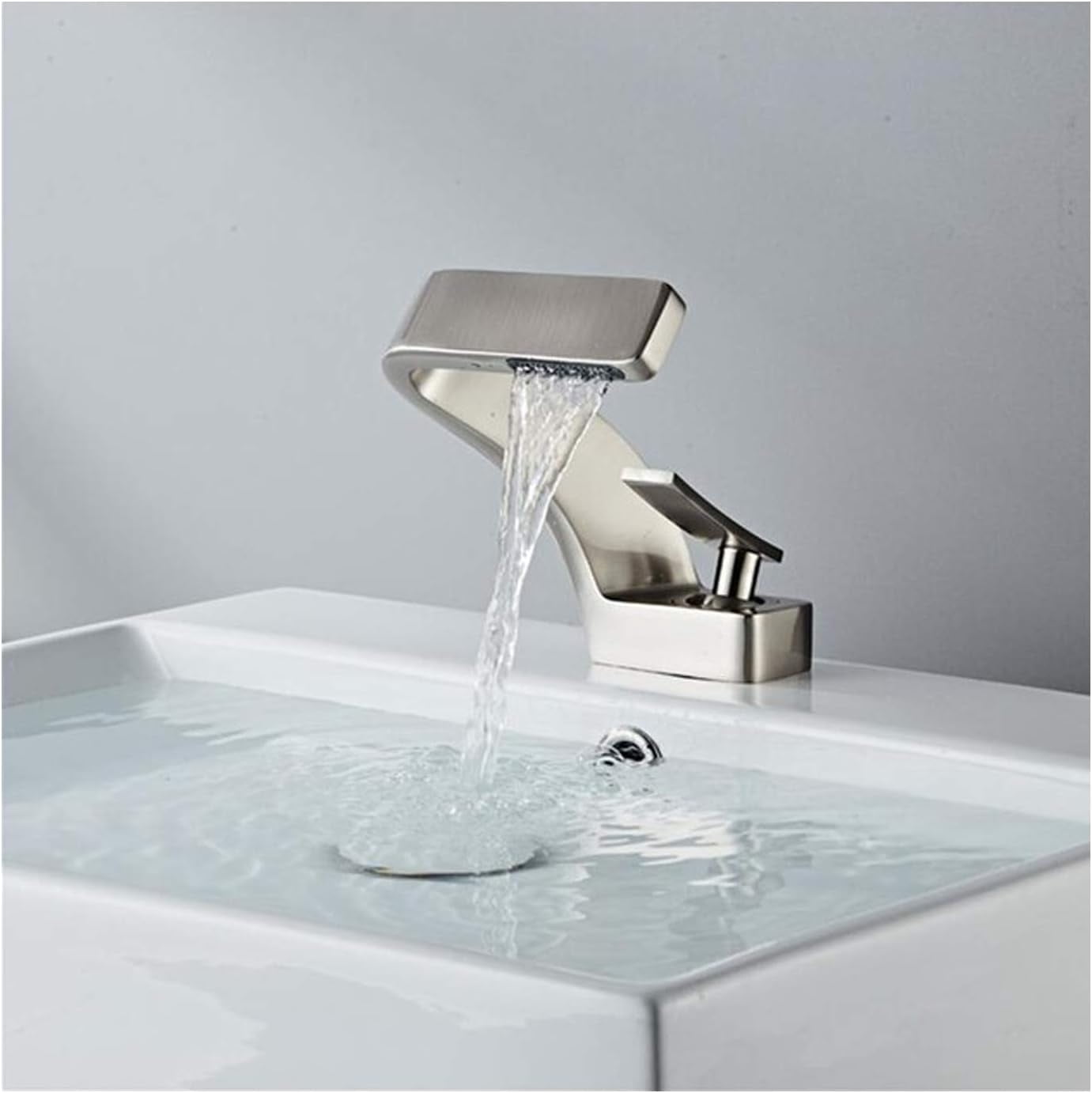Waterfall Sink Faucet, Inductive Brass Single Handle Hot and Cold Water ...