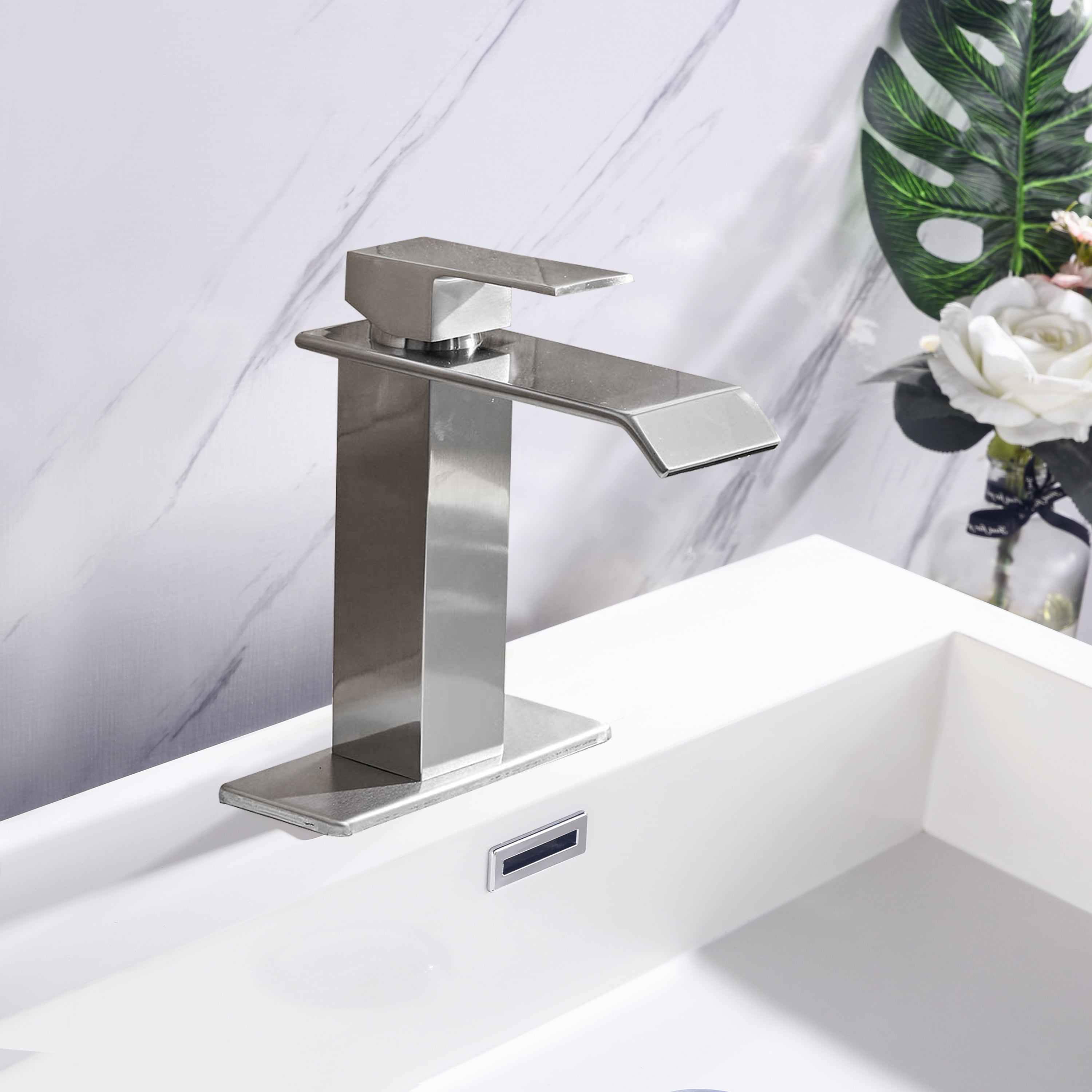 Waterfall Spout Bathroom Faucet,Single Handle Bathroom Vanity Sink ...