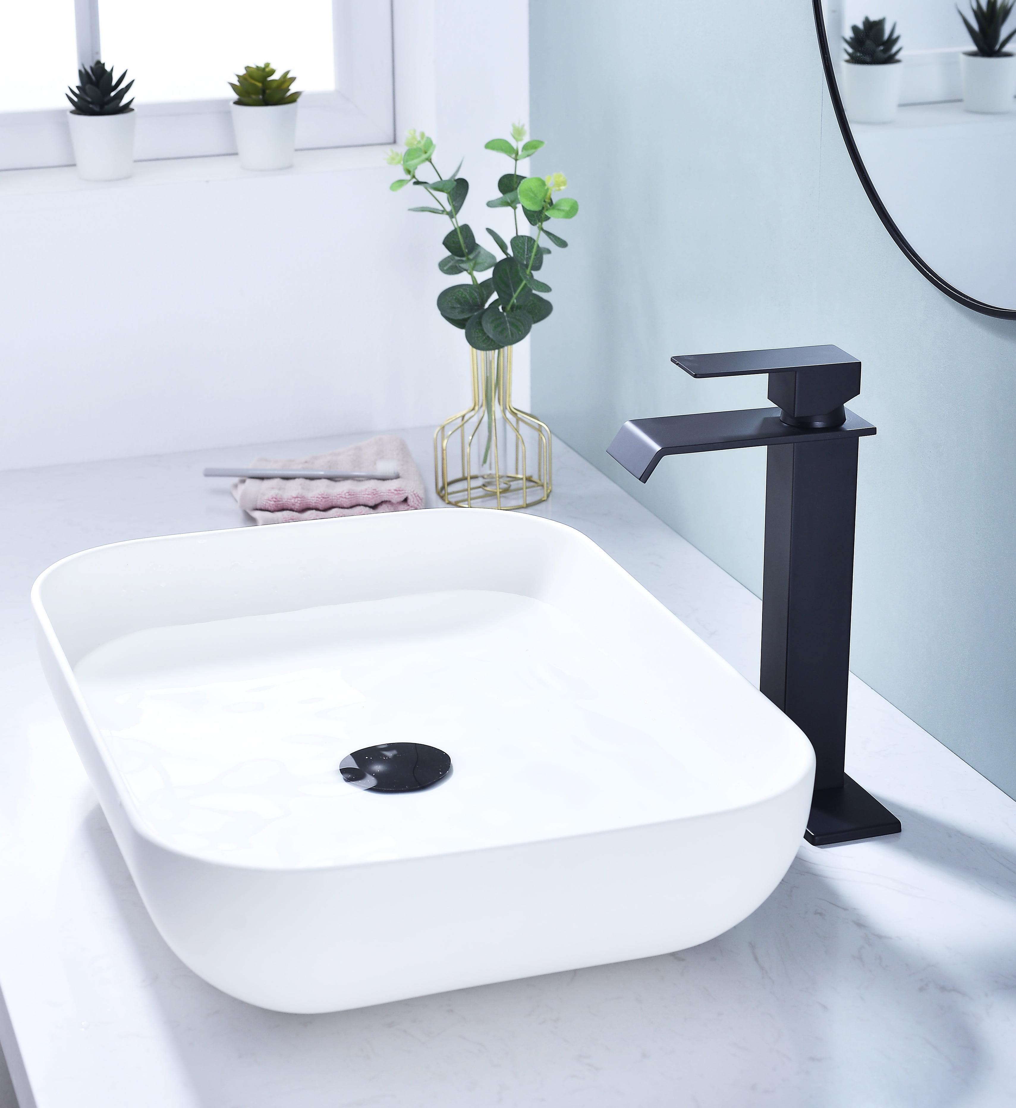 Waterfall Spout Bathroom Faucet,Single Handle Bathroom Vanity Sink ...