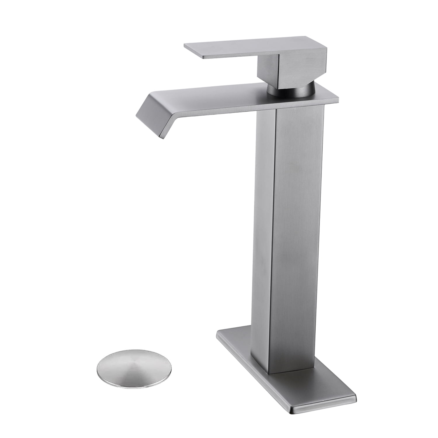 Waterfall Spout Bathroom Sink Single Handle Faucet with Pop-Up Drain ...