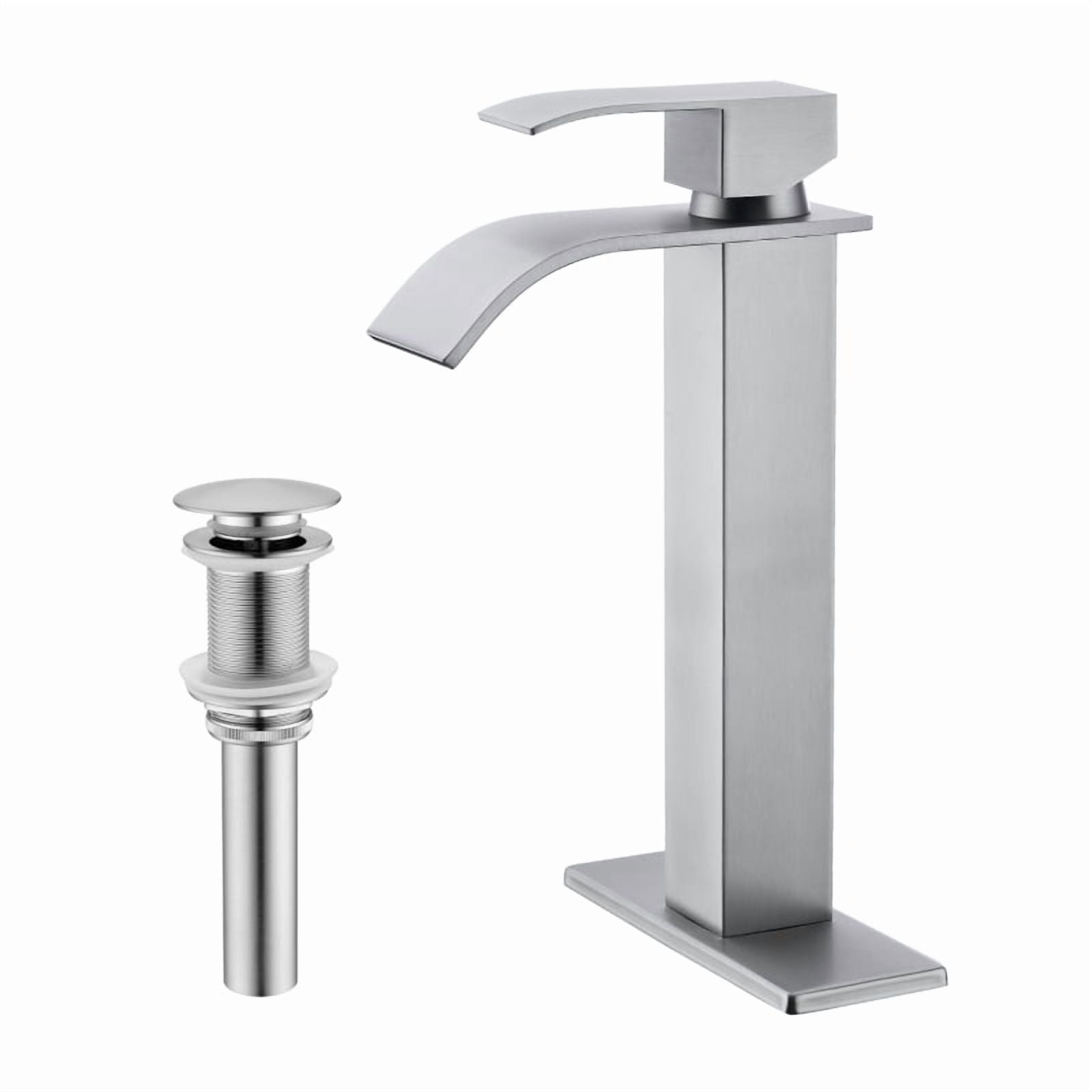 Waterfall Spout Bathroom Sink Single Handle Faucet with Pop-Up Drain ...